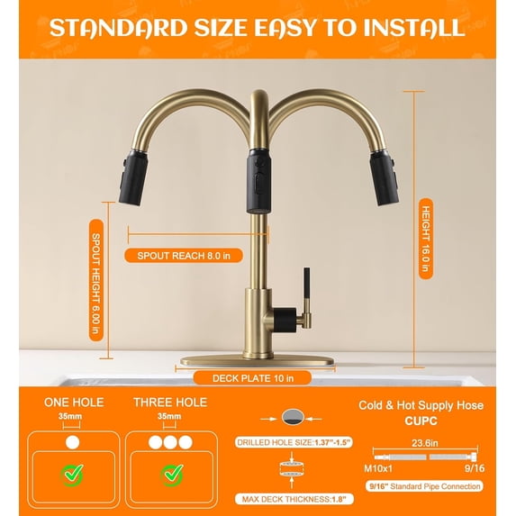 Gold Kitchen Faucet - High Arc Single Handle Stainless Steel Kitchen ...