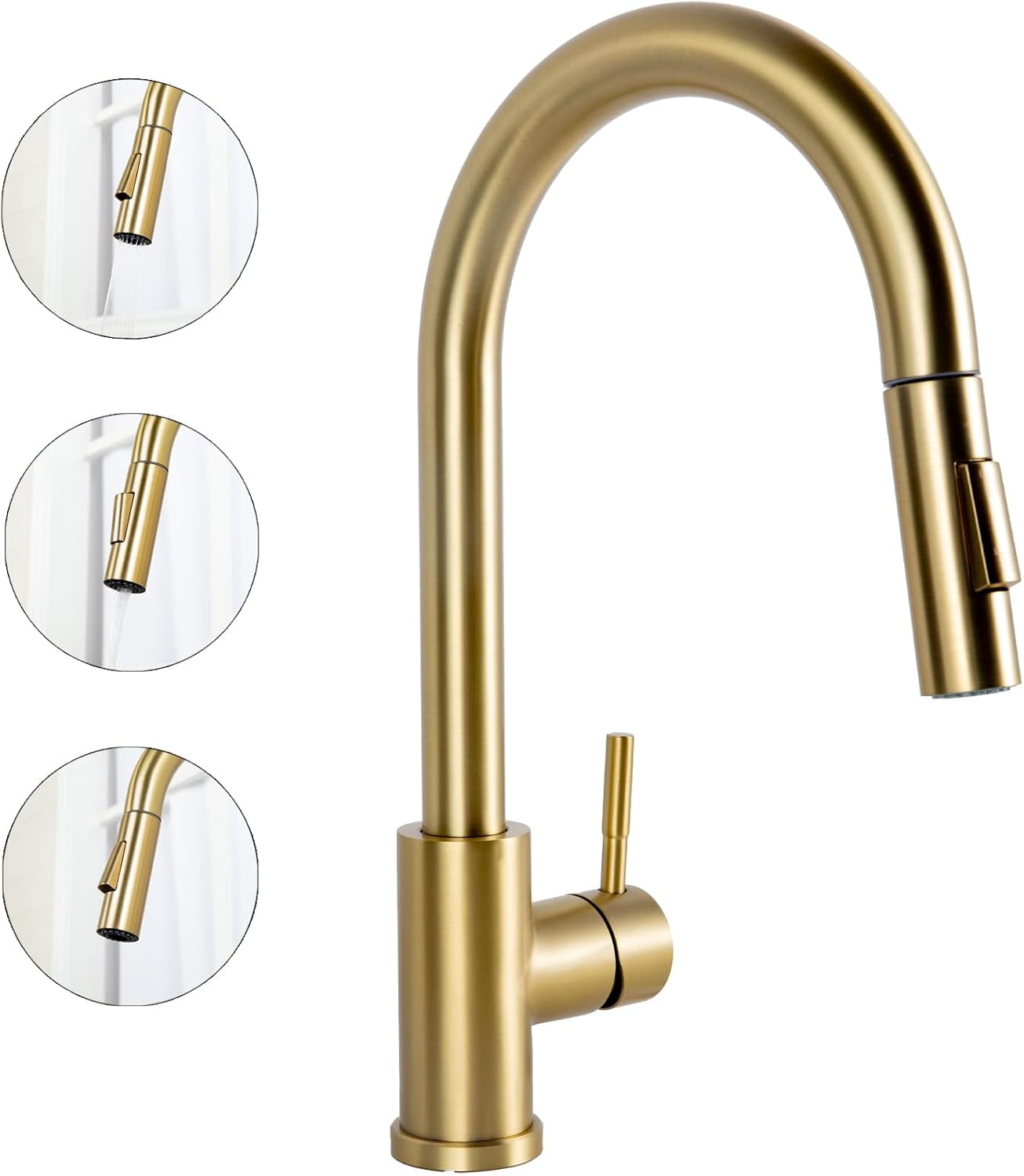 Gold Kitchen Faucet with Pull Down Sprayer, High Arc Stainless Steel ...