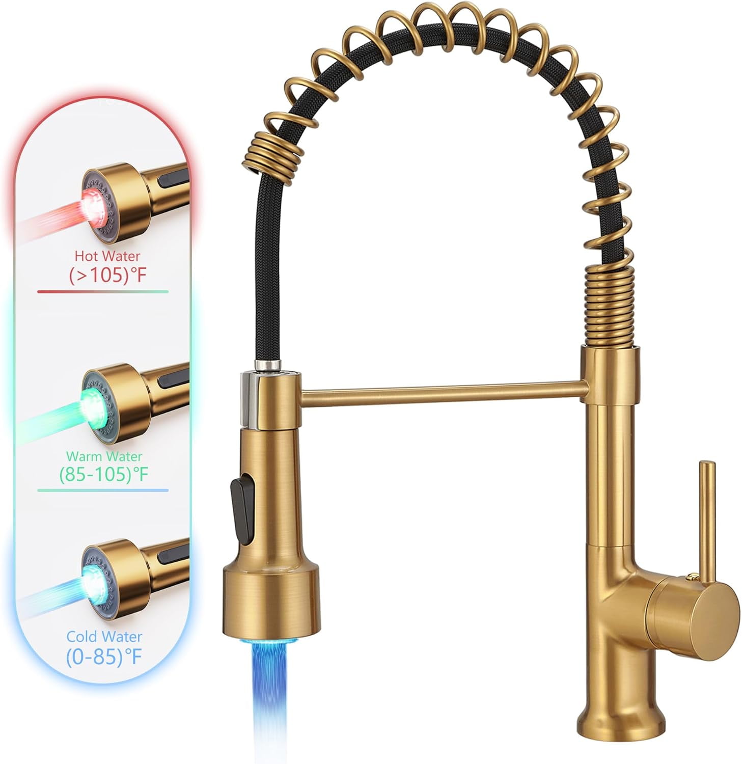 Gold Kitchen Faucet with Pull Down Sprayer Single Hole Stainless Steel ...