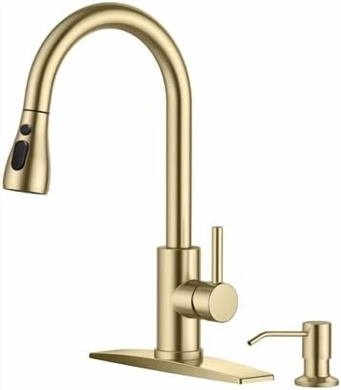 Gold Kitchen Faucet with Soap Dispenser, Single Handle Stainless Steel ...