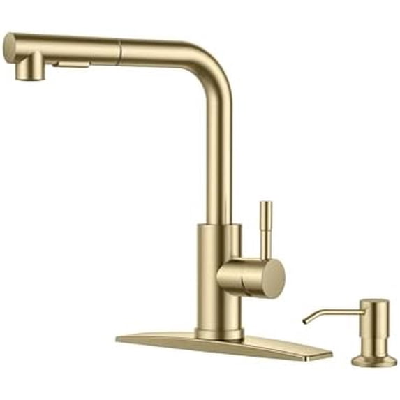 Gold Kitchen Faucet with Soap Dispenser, Stainless Steel Sink Faucet ...
