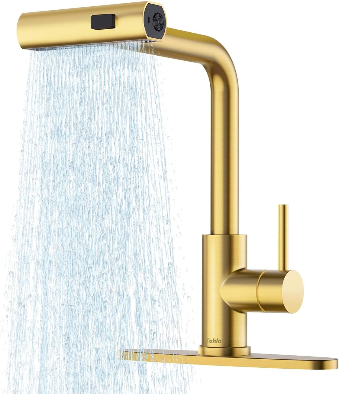 Gold Kitchen Faucet, Waterfall Kitchen Faucet with Pull Down Sprayer, 3 ...