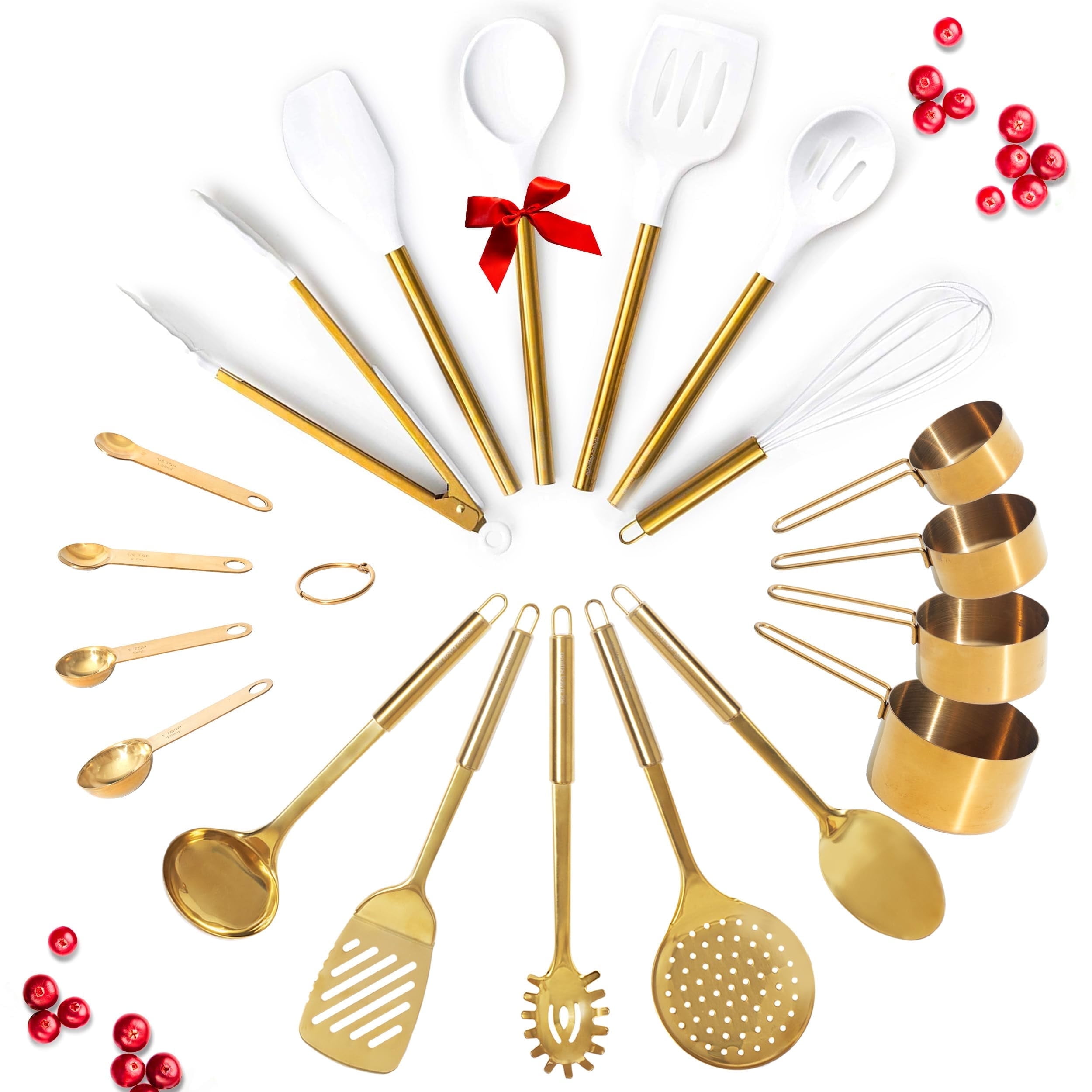 Gold Kitchen Utensils Set - 19 PC Luxury Set Includes Stainless Steel ...