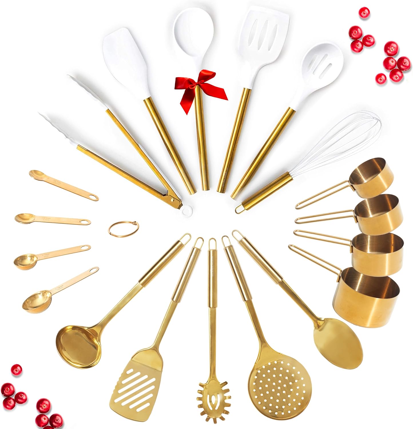 Gold Kitchen Utensils Set - 19 PC Luxury Set Includes Stainless Steel ...