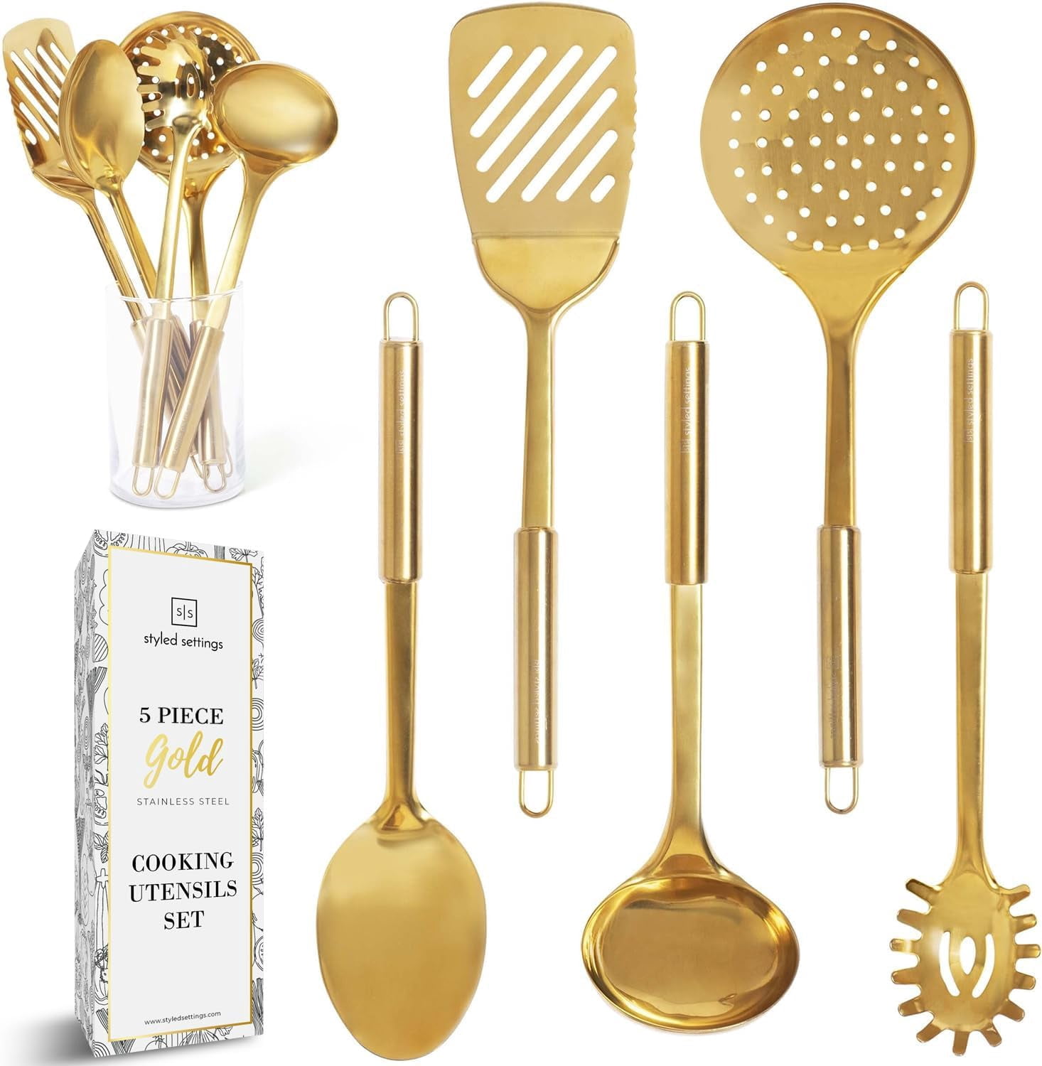 Gold Kitchen Utensils Set – 5-Piece Stainless Steel Kitchen Tools for ...