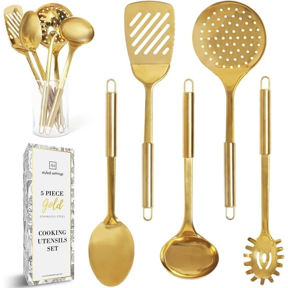Gold Kitchen Utensils Set – 5-Piece Stainless Steel Kitchen Tools for ...
