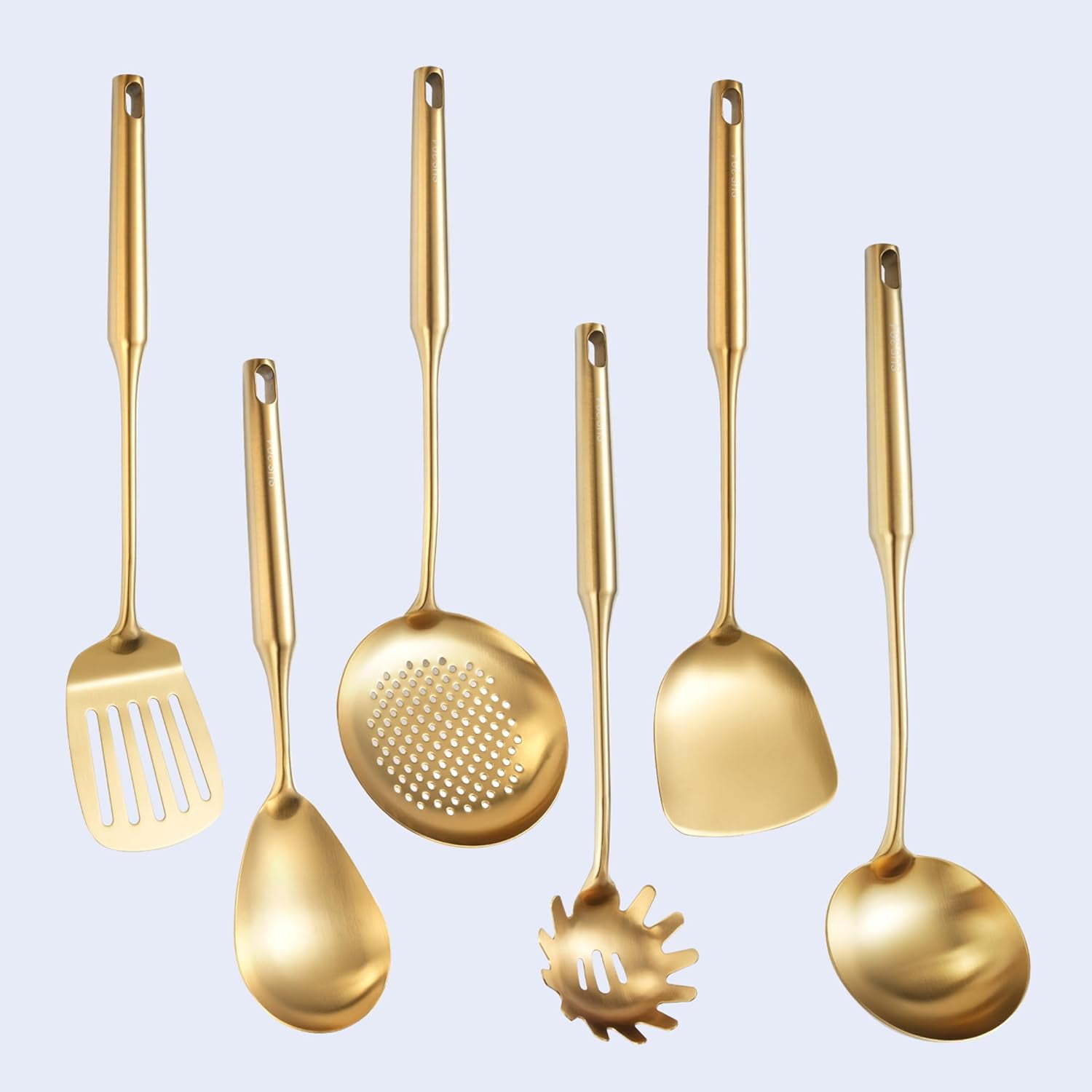 Gold Kitchen Utensils Set Stainless Steel 6 Pcs Professional All Metal ...