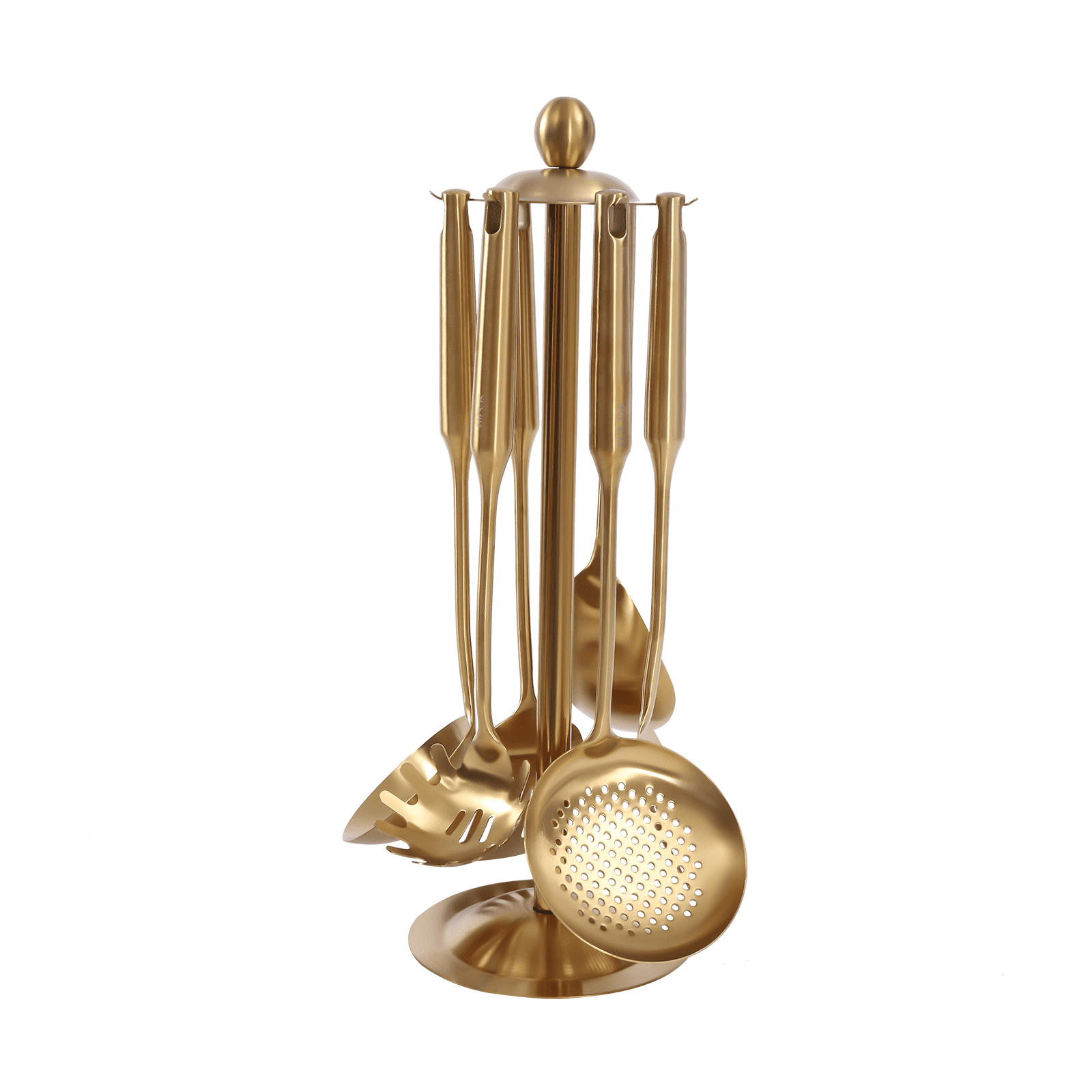 Gold Kitchen Utensils Set with Stand – 7 Piece 304 Stainless Steel ...