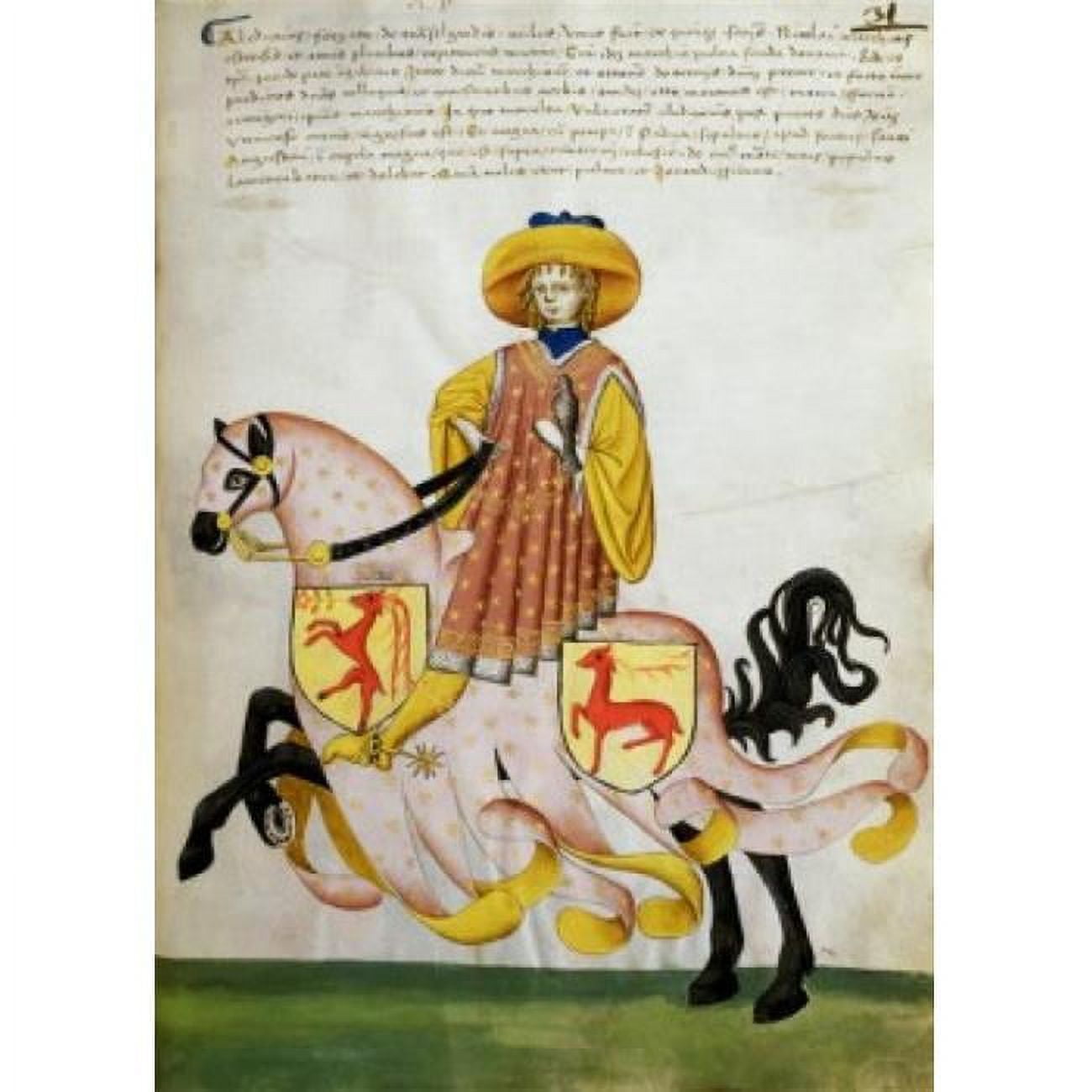 Gold Knight & Pink Horse-Capodilista Codex Manuscript Illumination ...