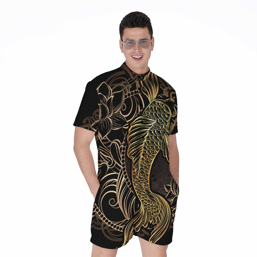Gold Koi Carp Fish Short Sleeve Men'S Rompers, Koi Fish Casual Summer ...