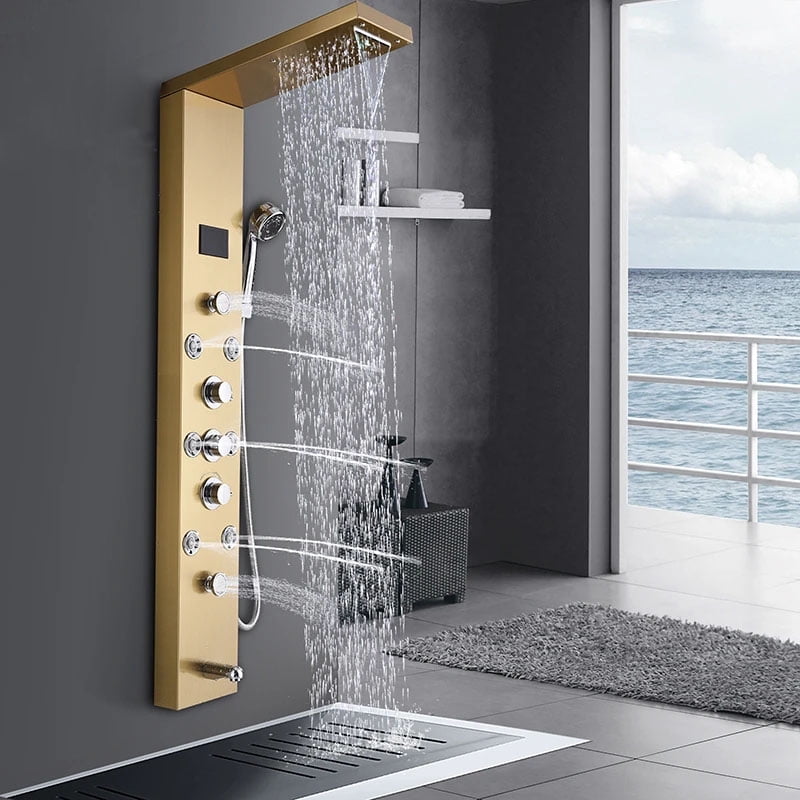 Gold LED Shower Panel Tower System,Bathroom 6-Function Shower Tower ...