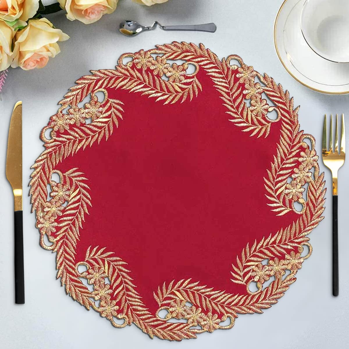 Gold Lace Burgundy Doilies Set of 12 - Round Placemats European ...