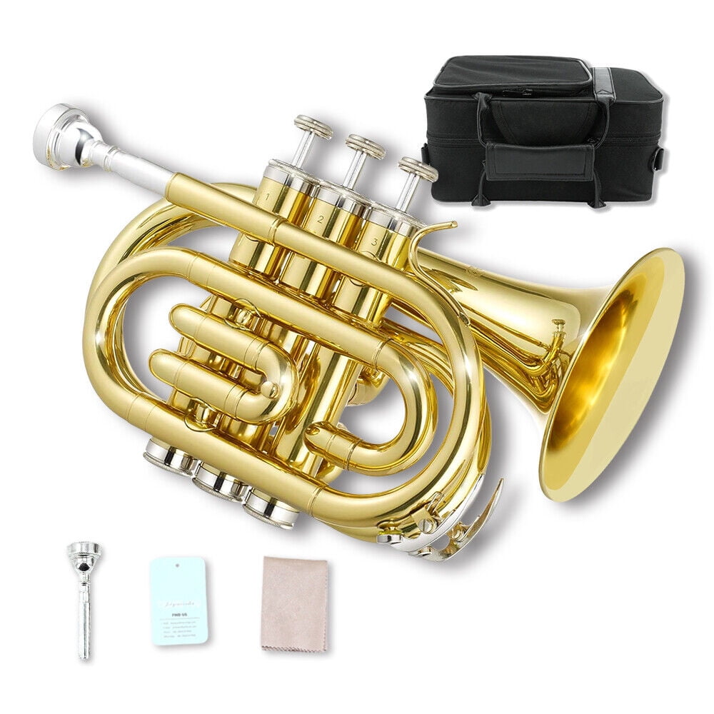Gold Lacquered Copper Bb Trumpet: Pocket-Sized with Case and Mouthpiece ...