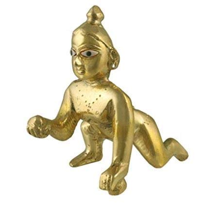 Gold Laddu Gopal Brass Idol, Bal Gopal, Thakur Ji, Golden, Medium Size - No.4, Petal Murti ...
