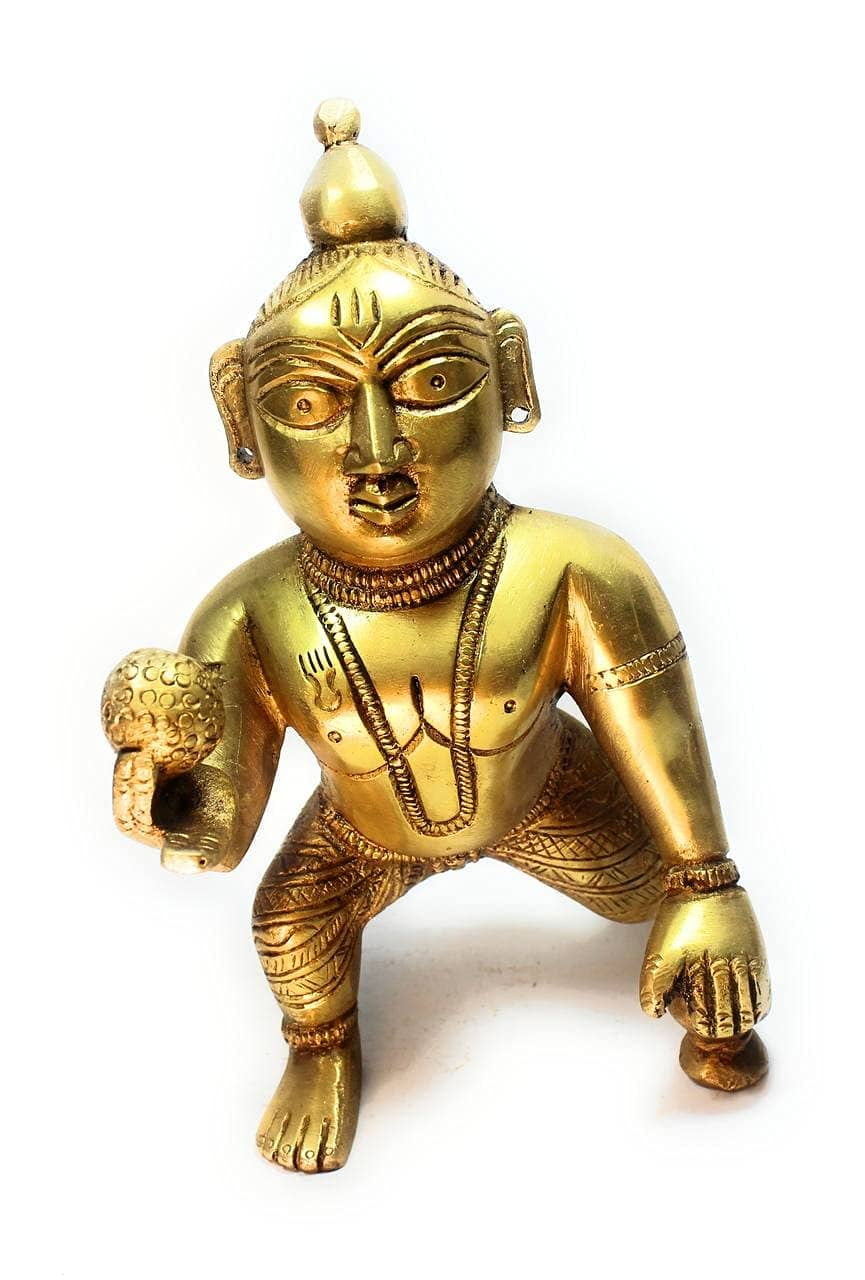 Gold Laddu Gopal Idol, Bal Gopal Murti, Baby Krishna Idol, Brass, Gold Statue, Lightweight, Eco ...