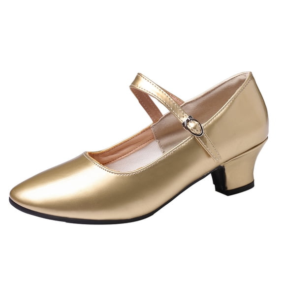 Gold Ladies Adult Latin Dance Practice Shoes Non Slip Mid Heel Ballet ...