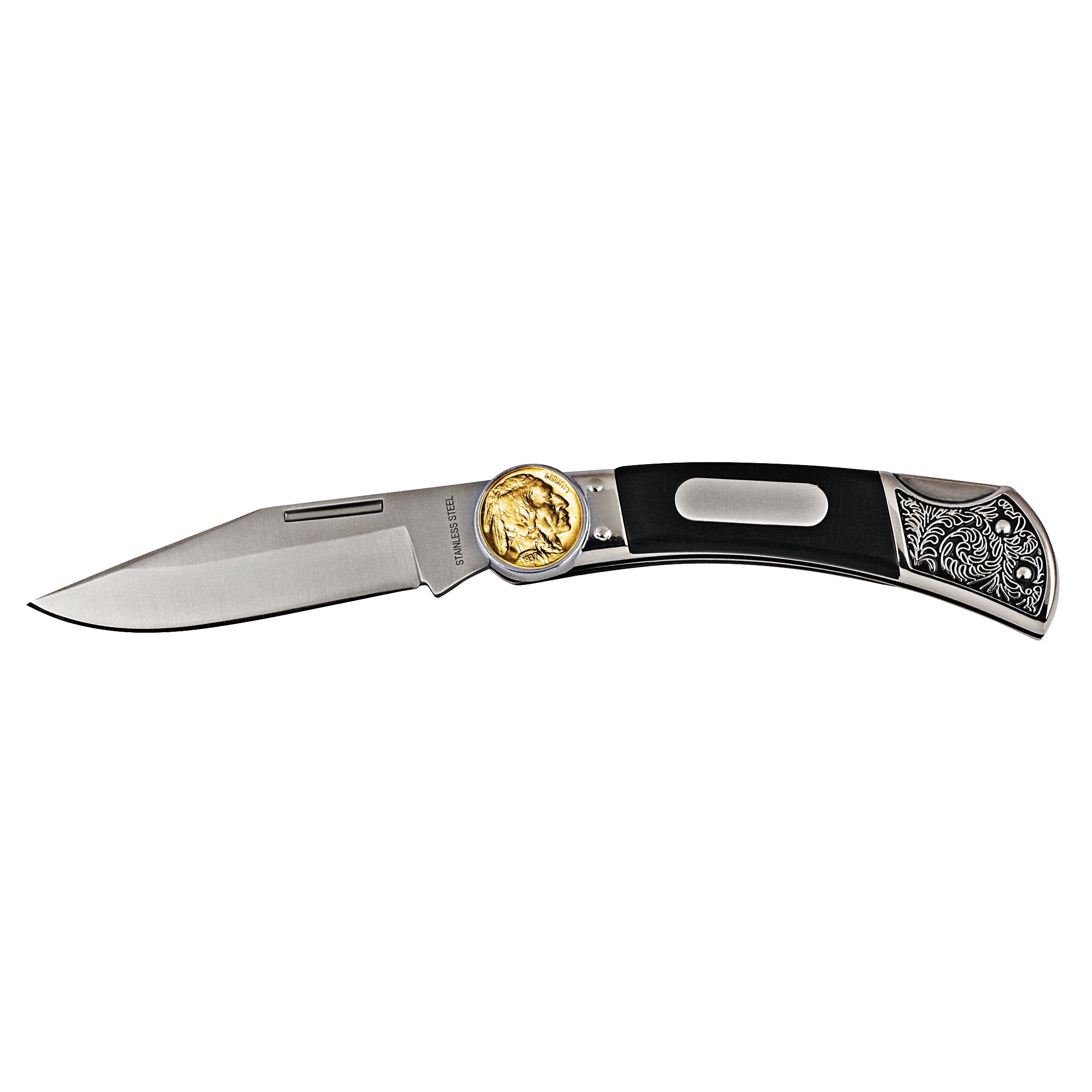 Gold-Layered Buffalo Nickel Wood Pocket Knife With Engravable Plate ...