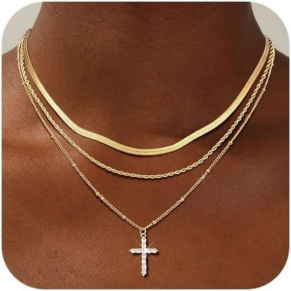 Gold Layered Cross Necklace for Women - 14K Gold Plated Layered Cross ...