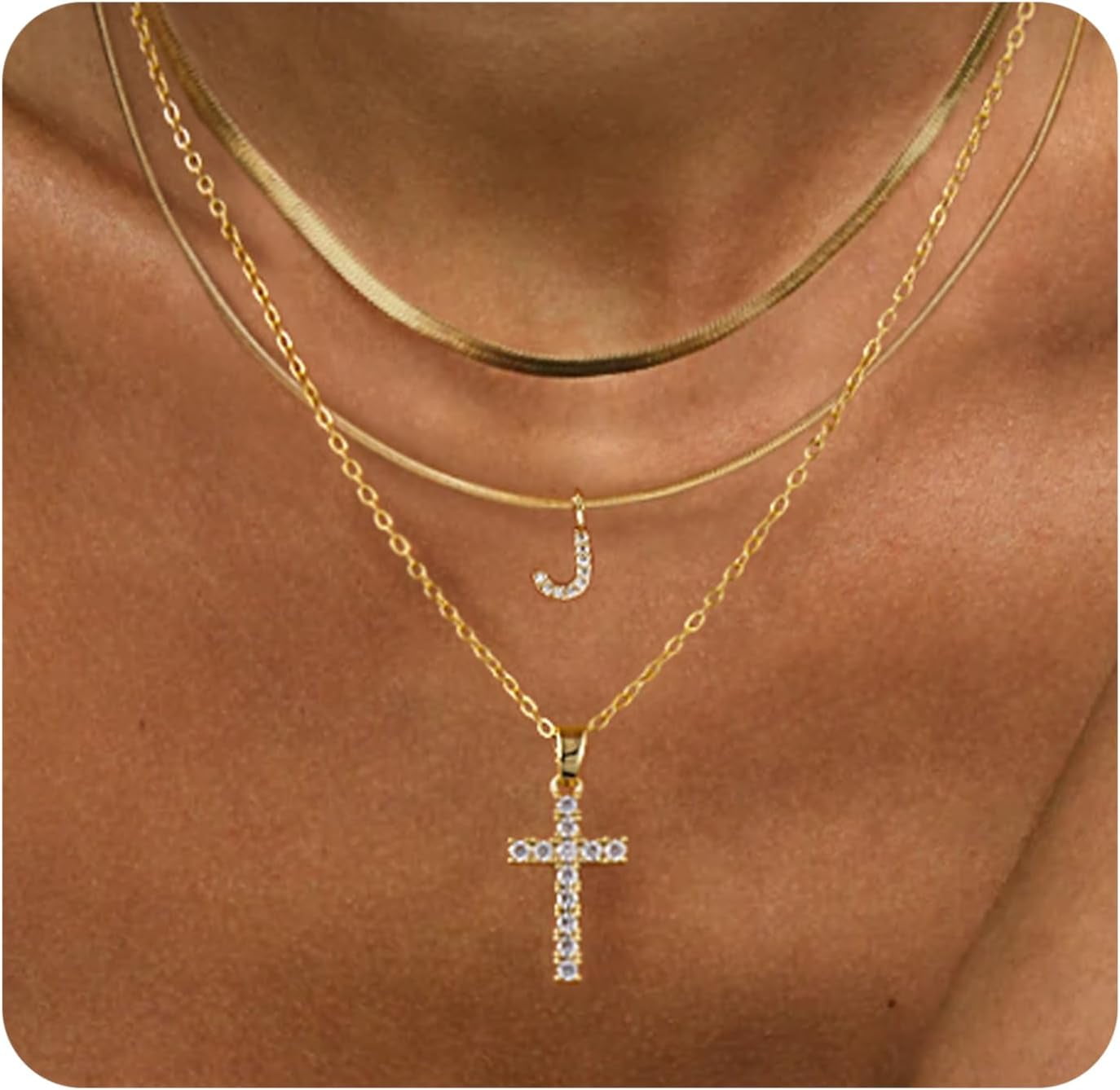 Gold Layered Initial Cross Necklace, 14K Gold Plated Diamond Initial ...