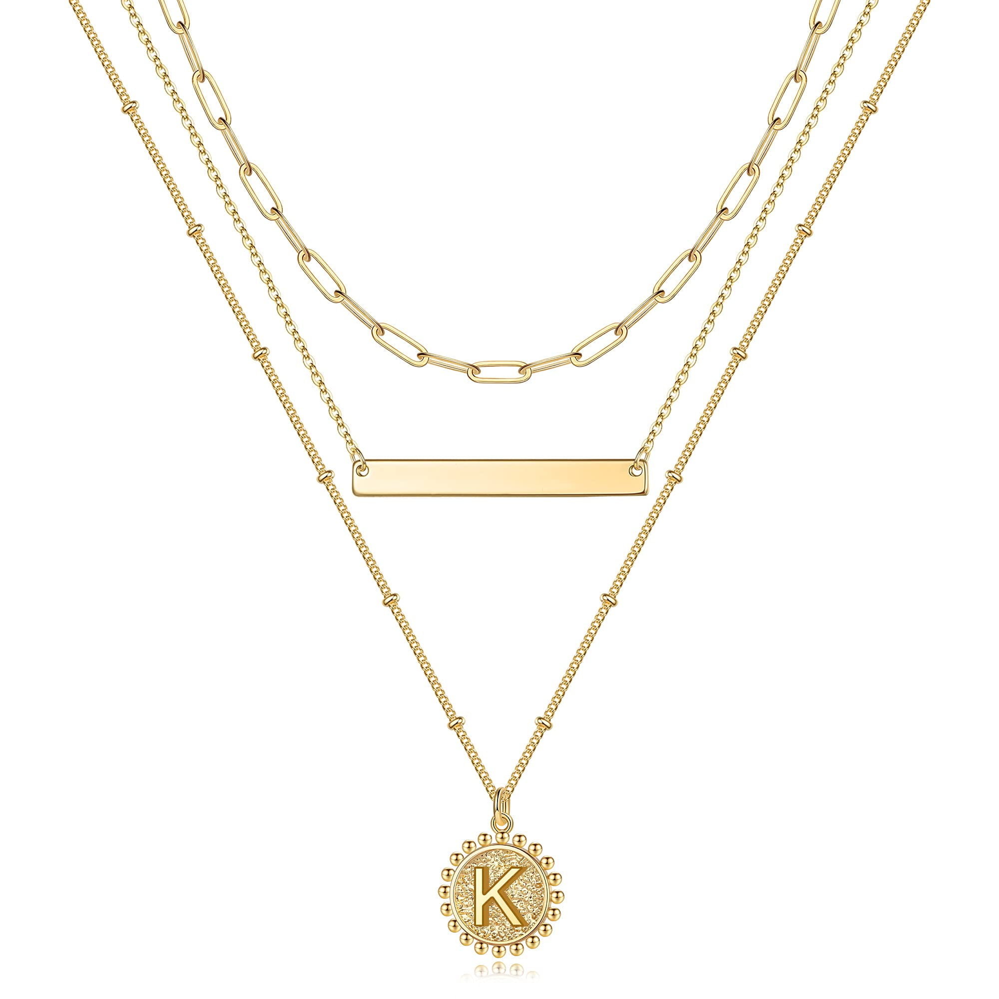 Gold Layered Initial Necklaces For Women 14k Gold Plated Dainty Coin