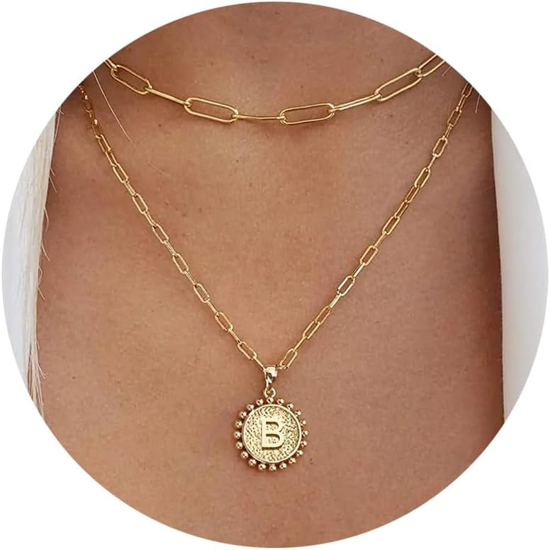 Gold Layered Initial Necklaces For Women Trendy, Paperclip Link Chain ...