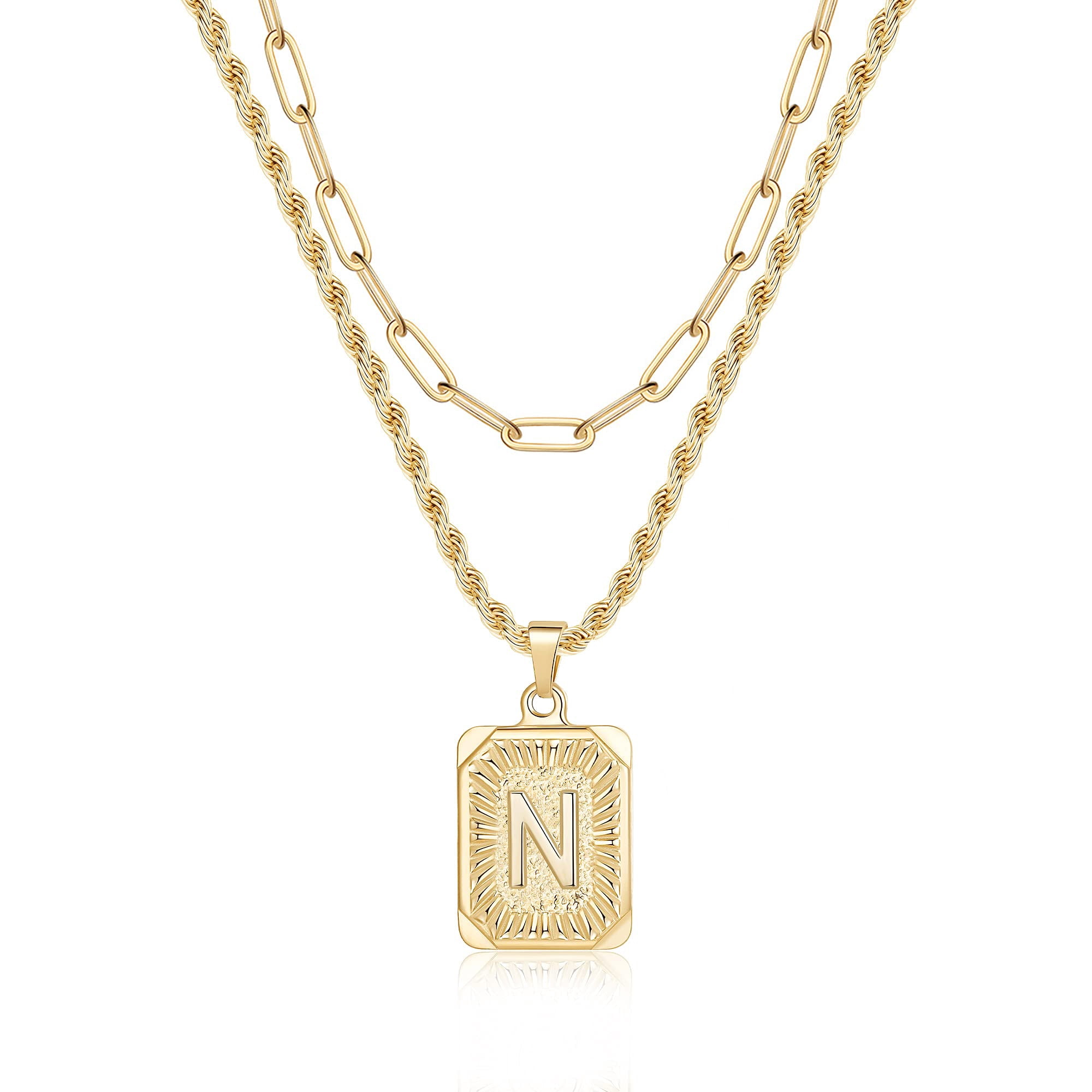Gold Layered Initial Necklaces for Women 14K Gold Plated Paperclip Link ...