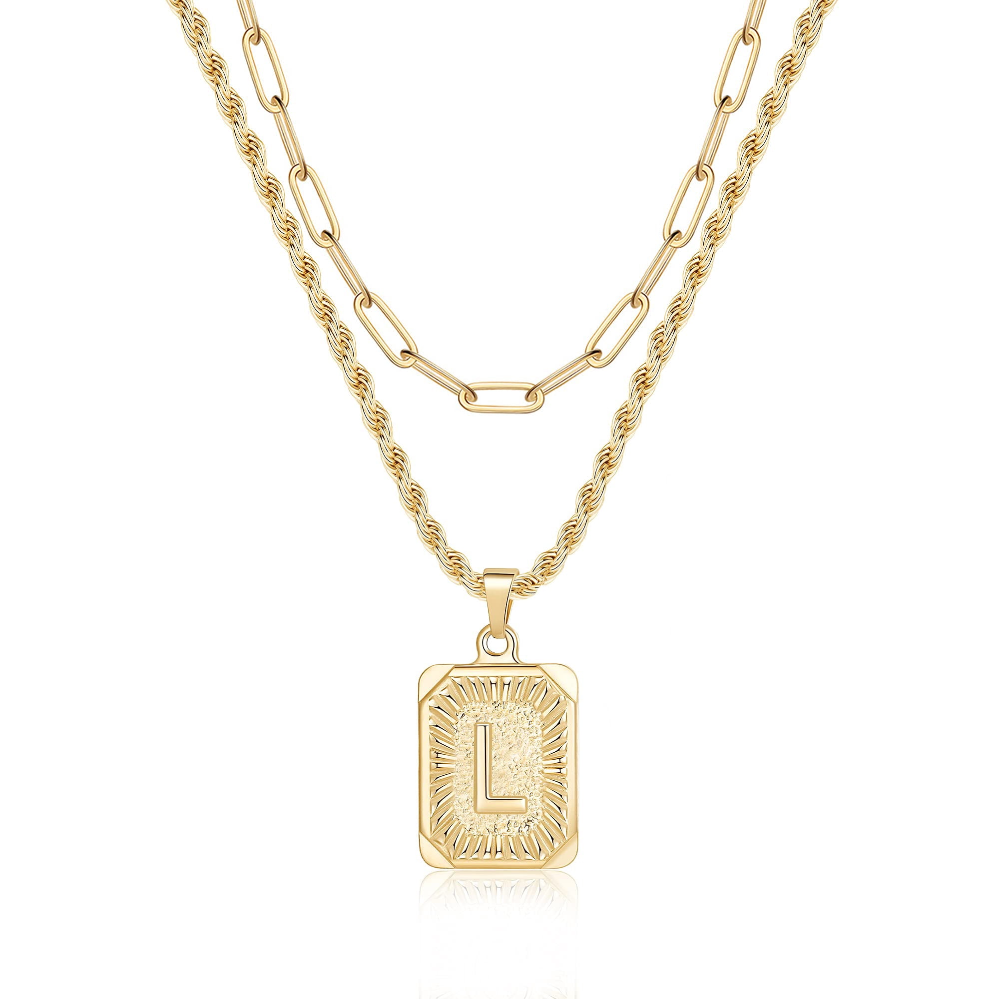 Gold Layered Initial Necklaces for Women 14K Gold Plated Paperclip Link ...