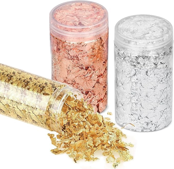 Gold Leaf Flakes 3 Bottles Imitation Gold Silver Copper Colours ...
