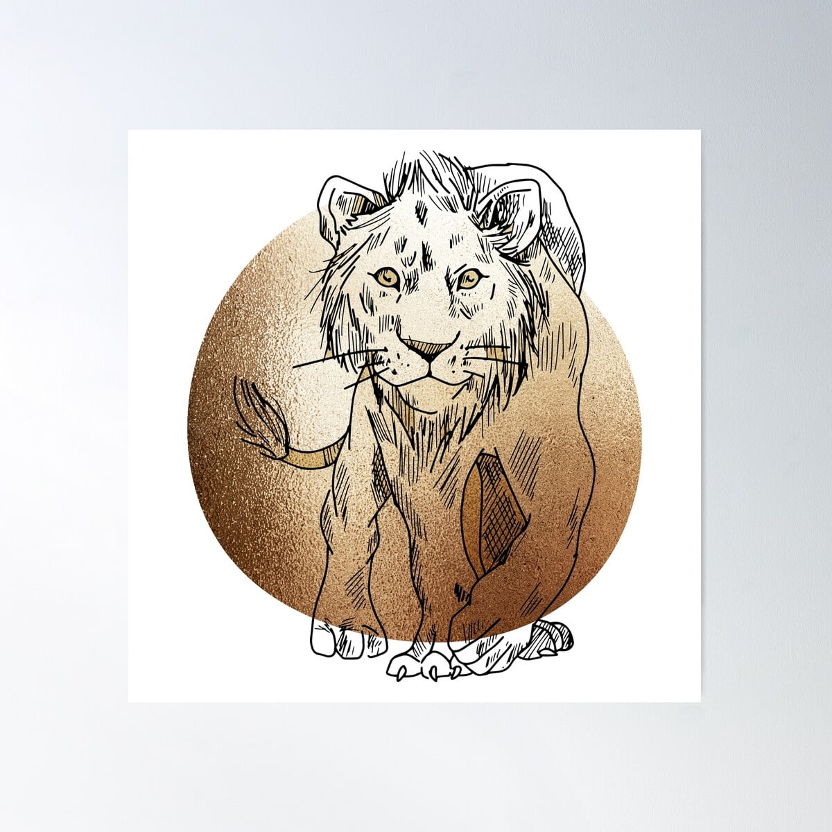 Gold Leaf Lion Illustration Poster Wall Art, Modern Wall Decor For ...