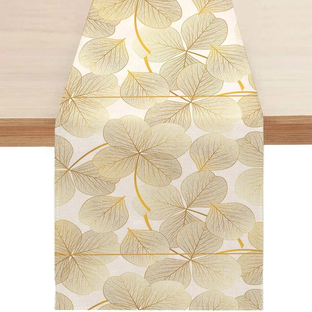Gold Leaf Printing Linen Table Runner For Dining Table Party Decoration ...