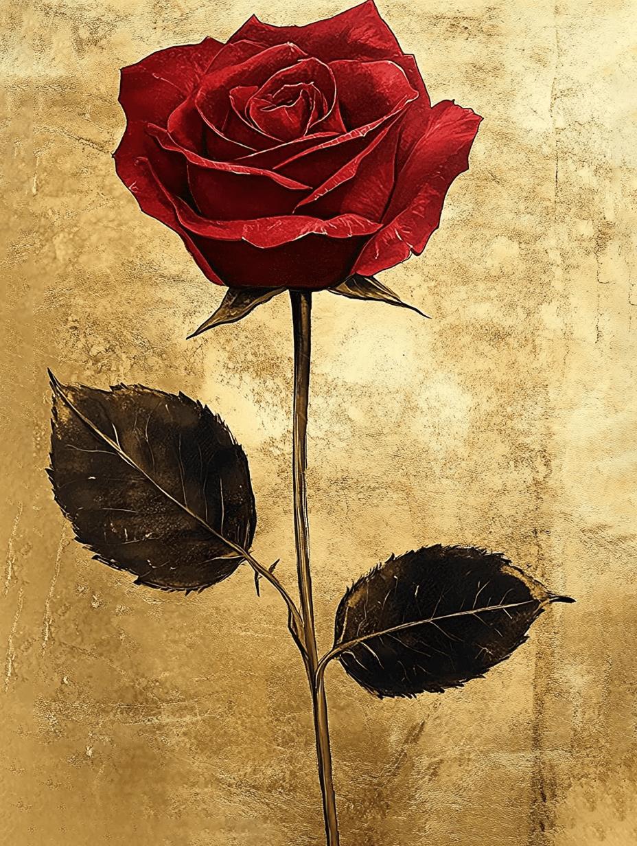 Gold Leaf Red Rose Canvas Wall Art， Perfect for Living Room， Bedroom ...