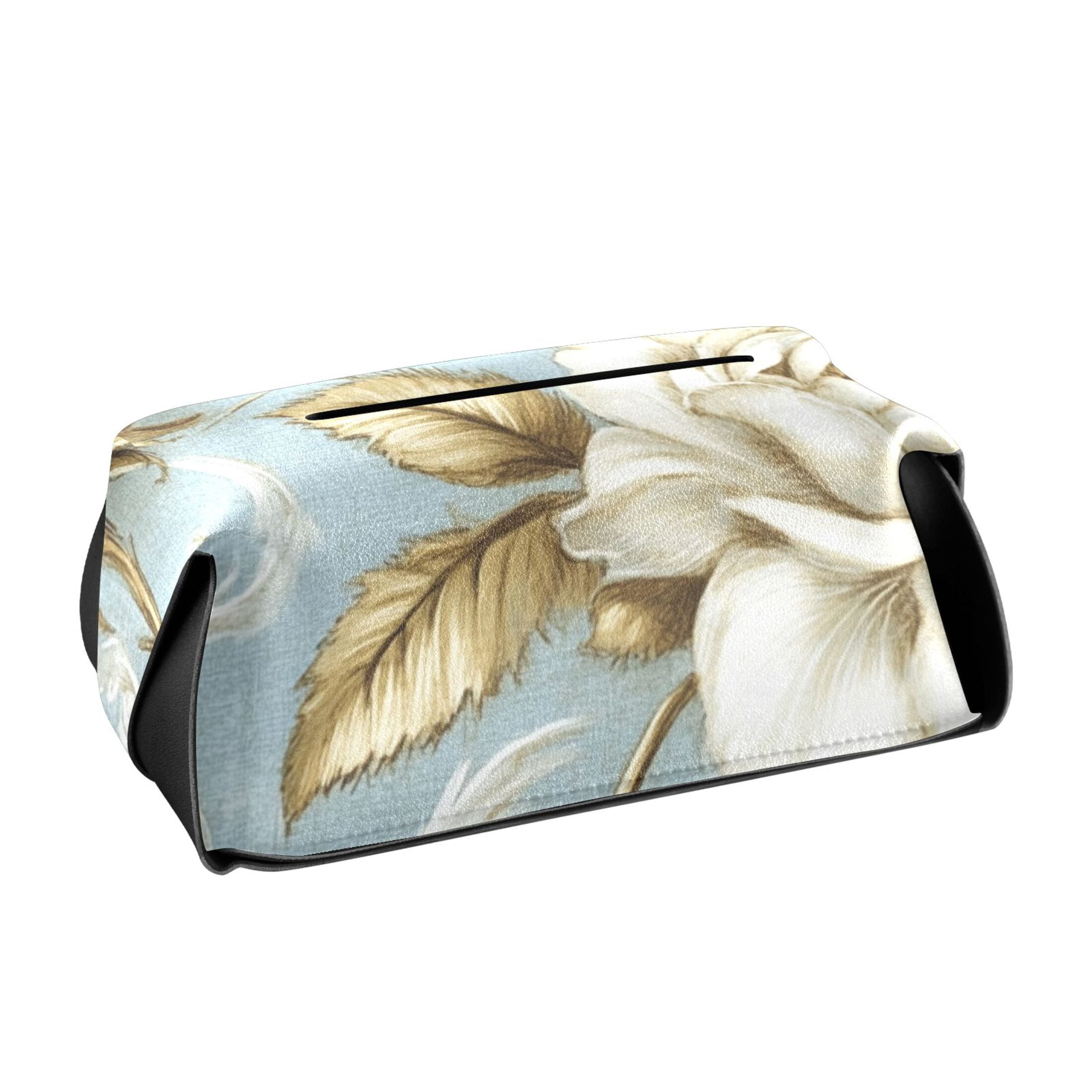 Gold Leaf White Flower Tissue Box Cover Leather Square Rectangle Tissue ...