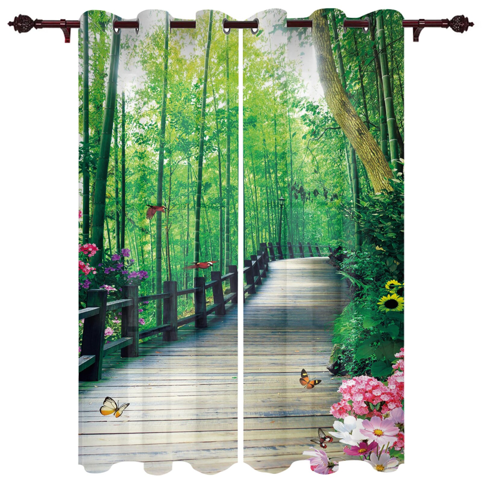 Gold Leaves on Black Background Window Curtain for Living Room Bedroom ...