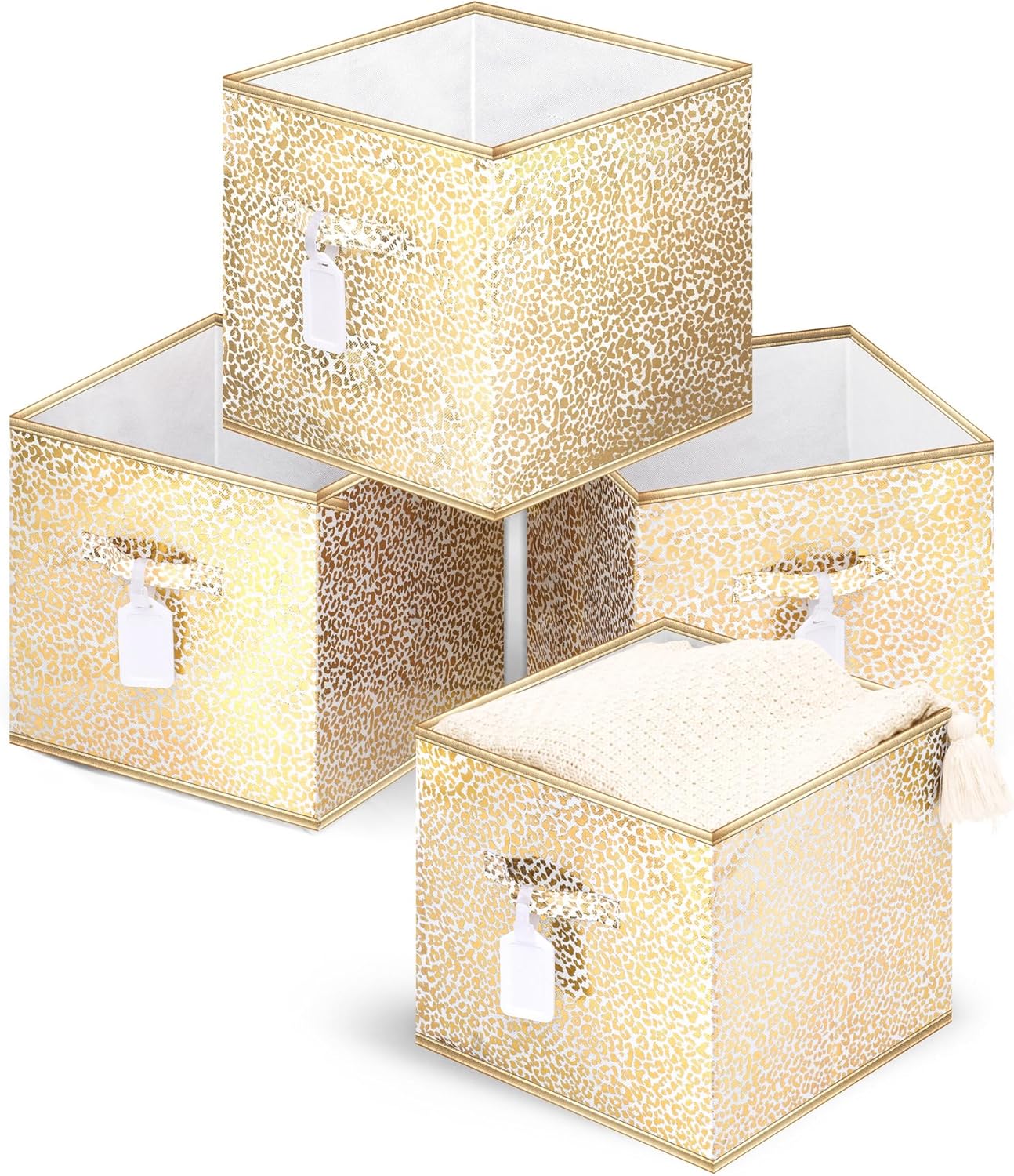 Gold Leopard Fabric Storage Cube Bins, Foldable 13 Inch Cube Storage ...