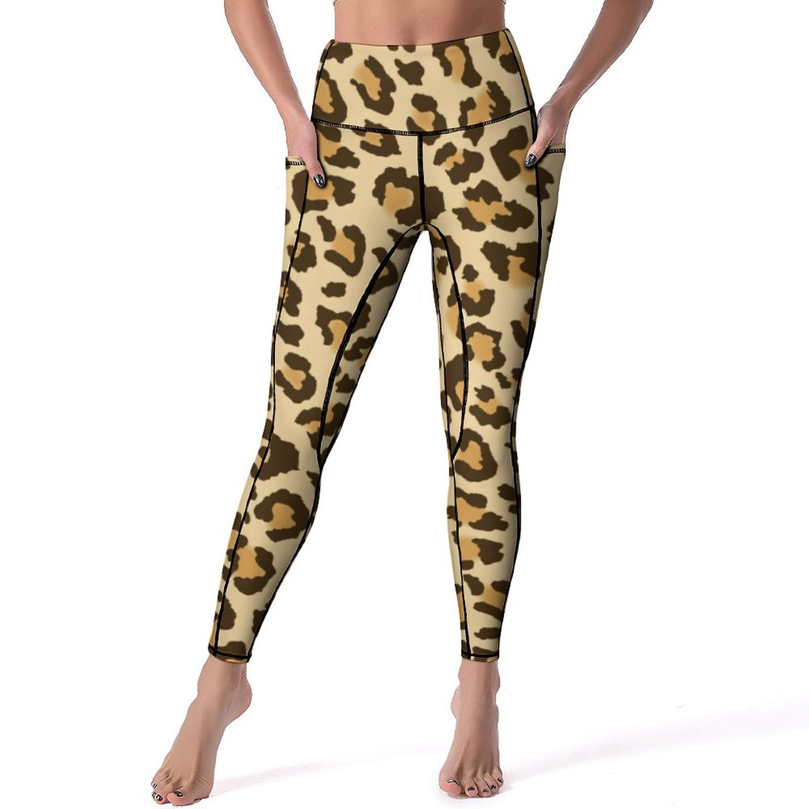 Gold Leopard Leggings Sexy Red Roses Print Gym Yoga Pants Push Up Stretch Sport Legging Pockets ...