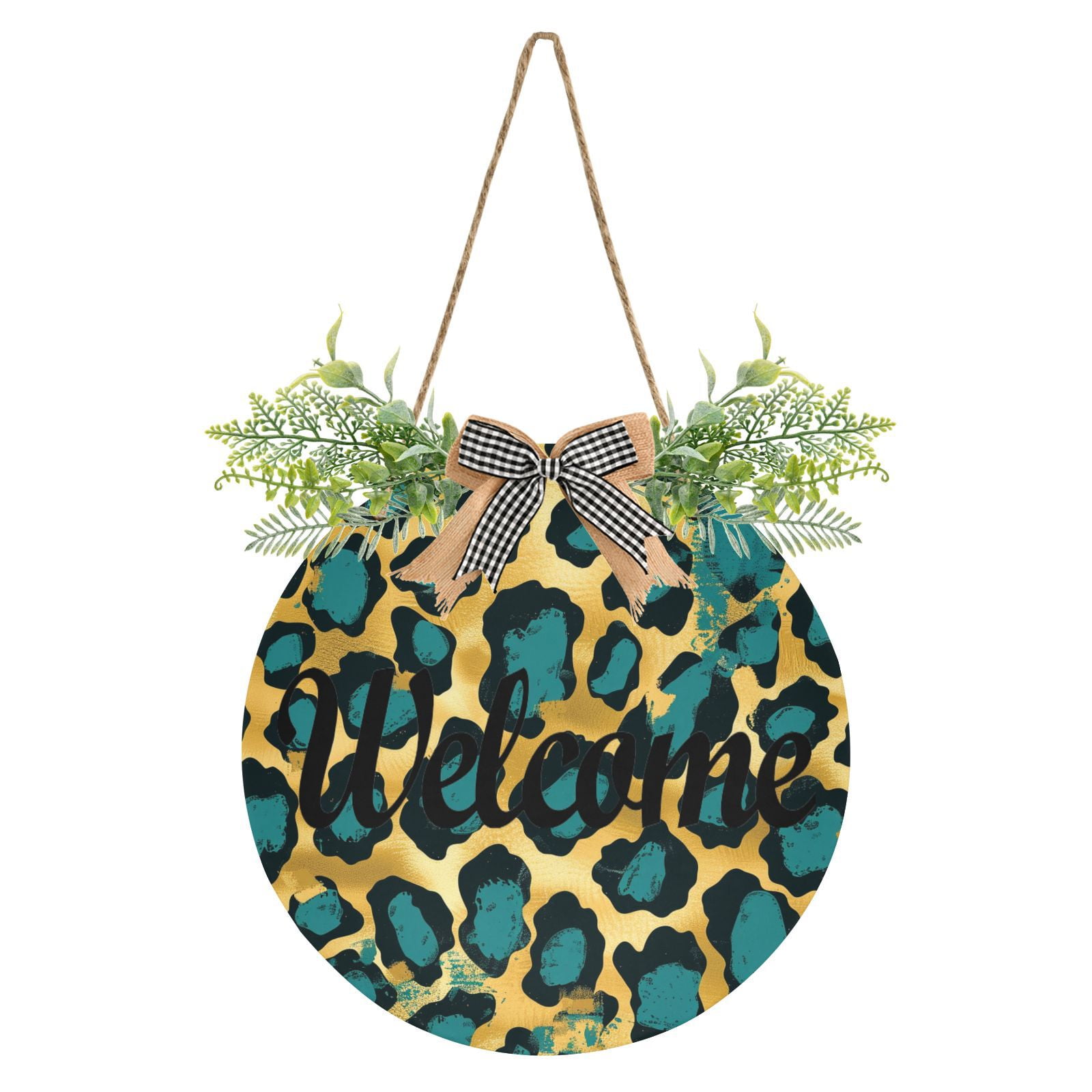 Gold Leopard Print Welcome Sign for Front Door Wreath Door Sign for ...