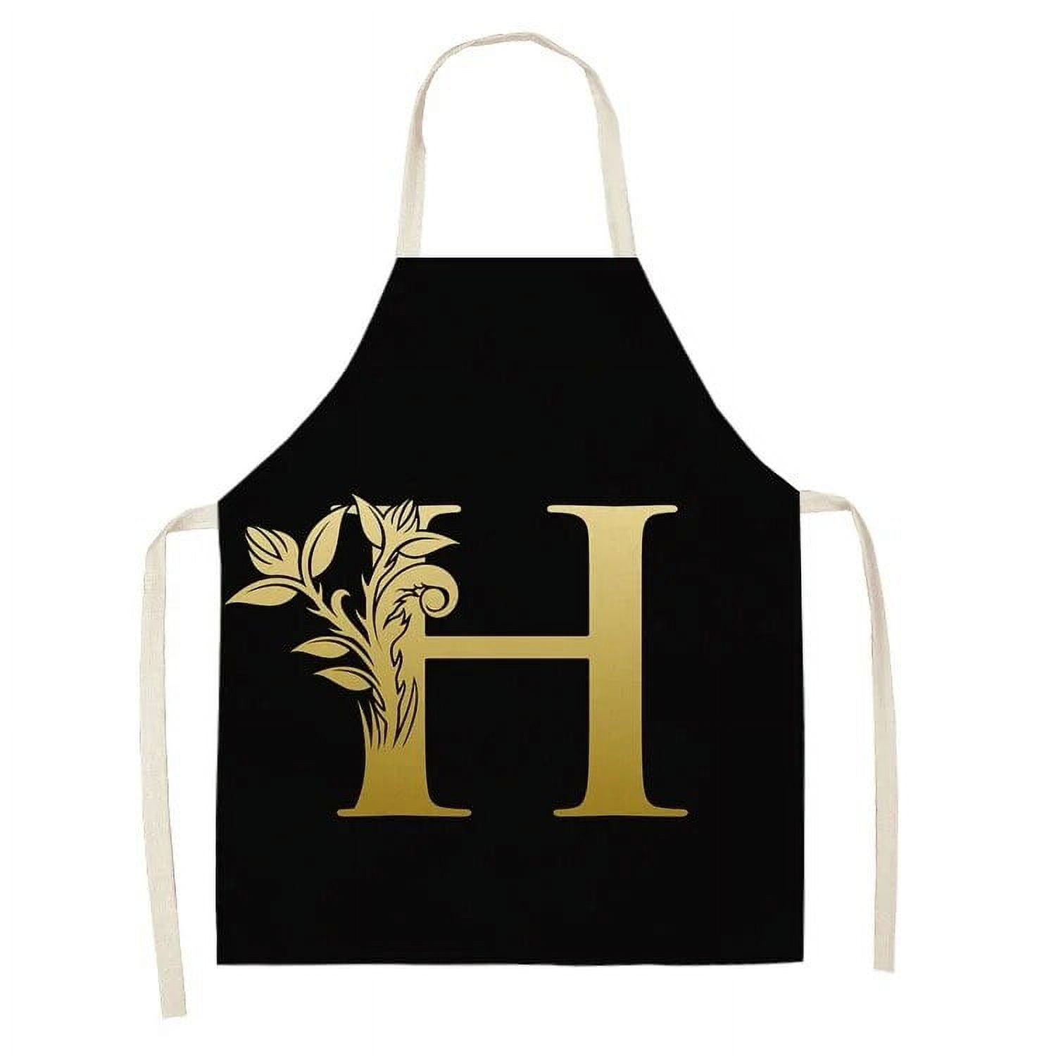 Gold Letter Alphabet Pattern Kitchen Apron for Woman Sleeveless Cotton ...