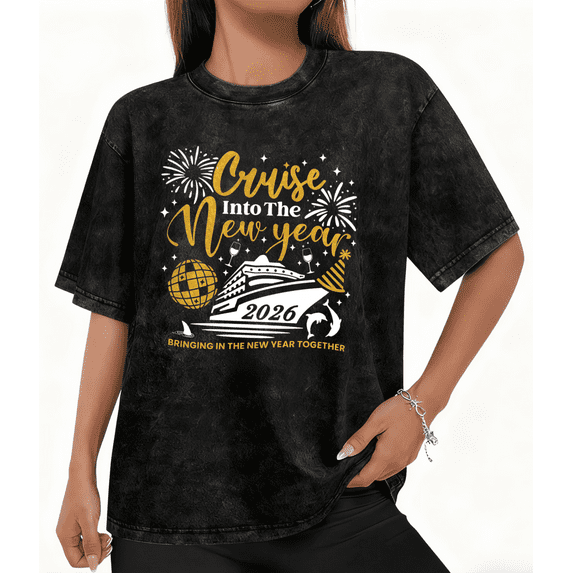 Gold Letter and Ship 2026 Cruise Theme Graphic Breathable Tee T Shirt ...