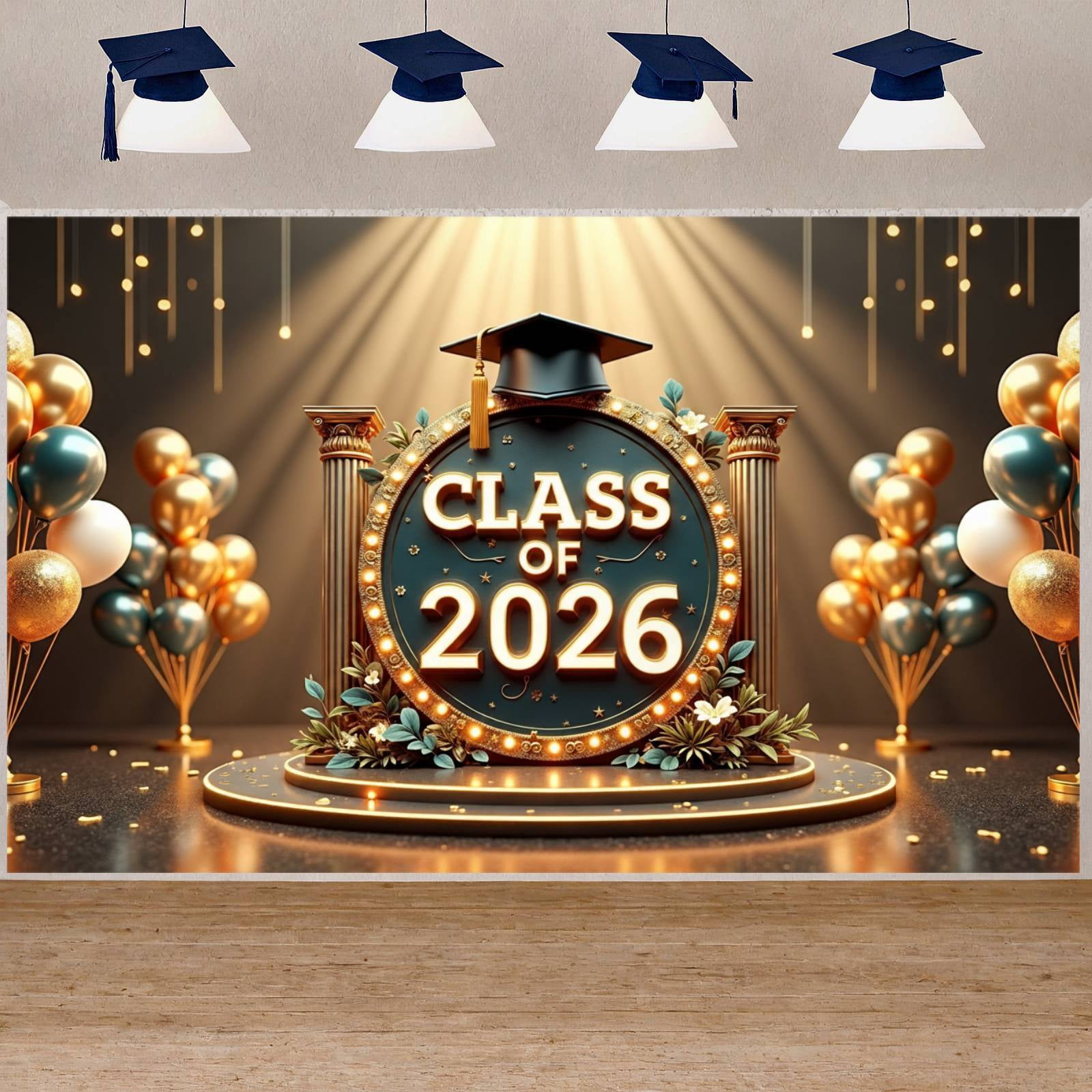 Gold Lettering Congratulations Grad Banner Black & Gold Graduation ...