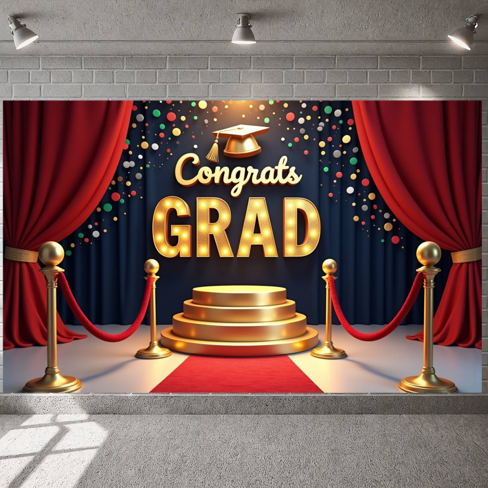 Gold Lettering Graduation Banner Graduation Cap Design Grad Display ...