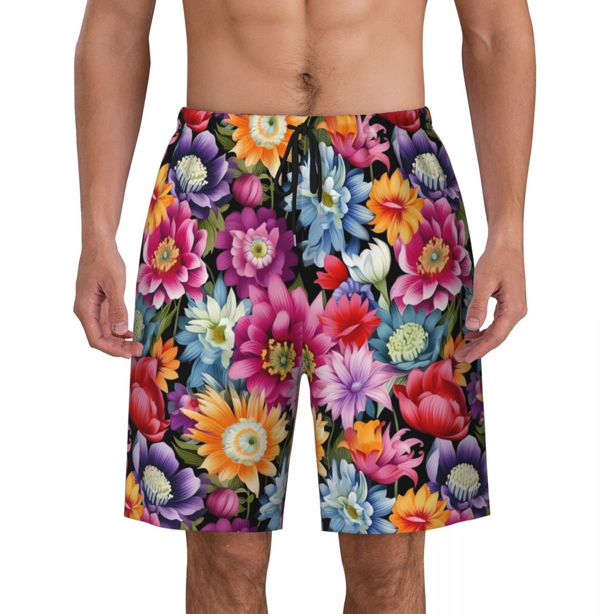 Gold Lily Floral Board Shorts Summer Retro Flowers Running Board Short ...