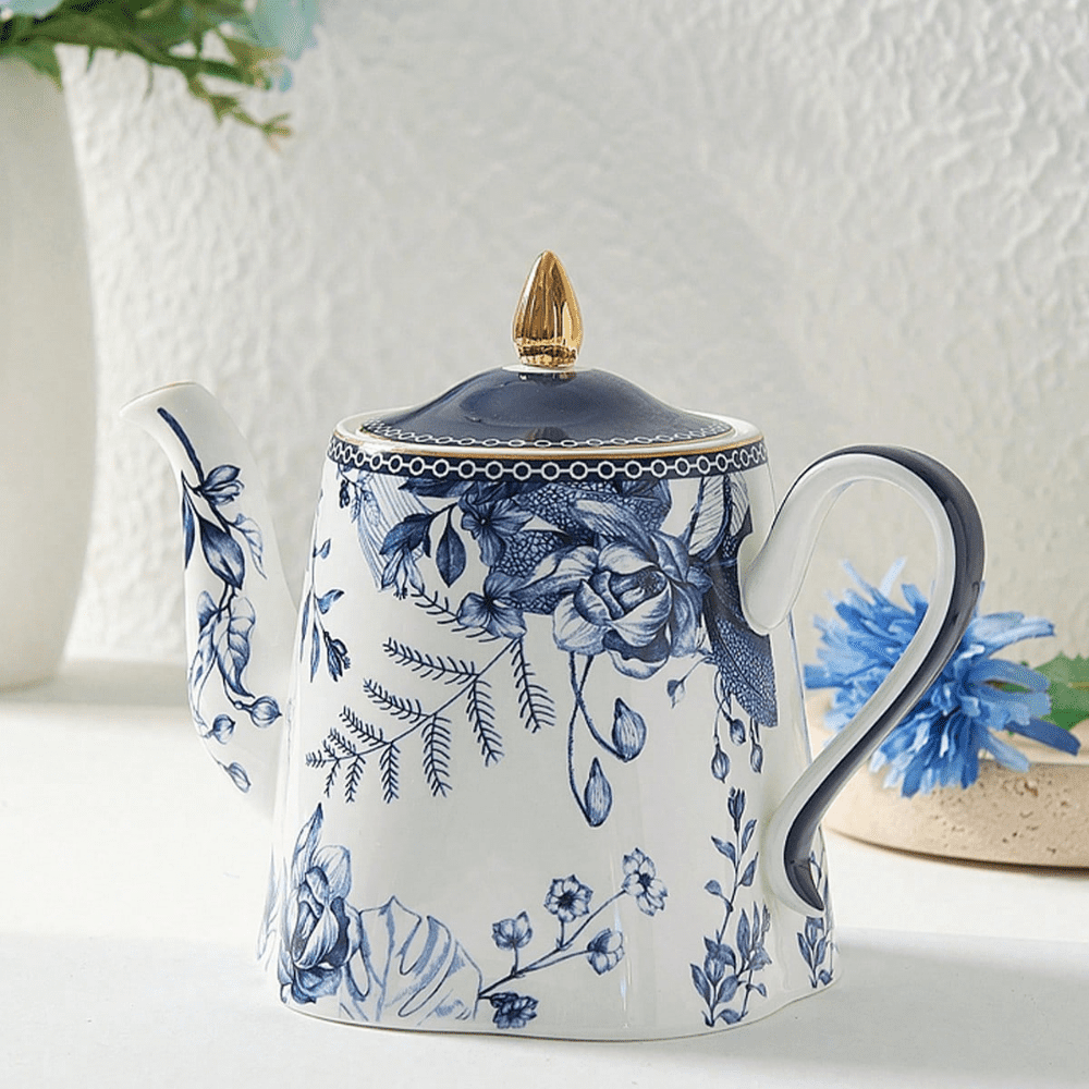 Gold Line Bone China Premium Blue And White Porcelain Ceramic Tea Set ...
