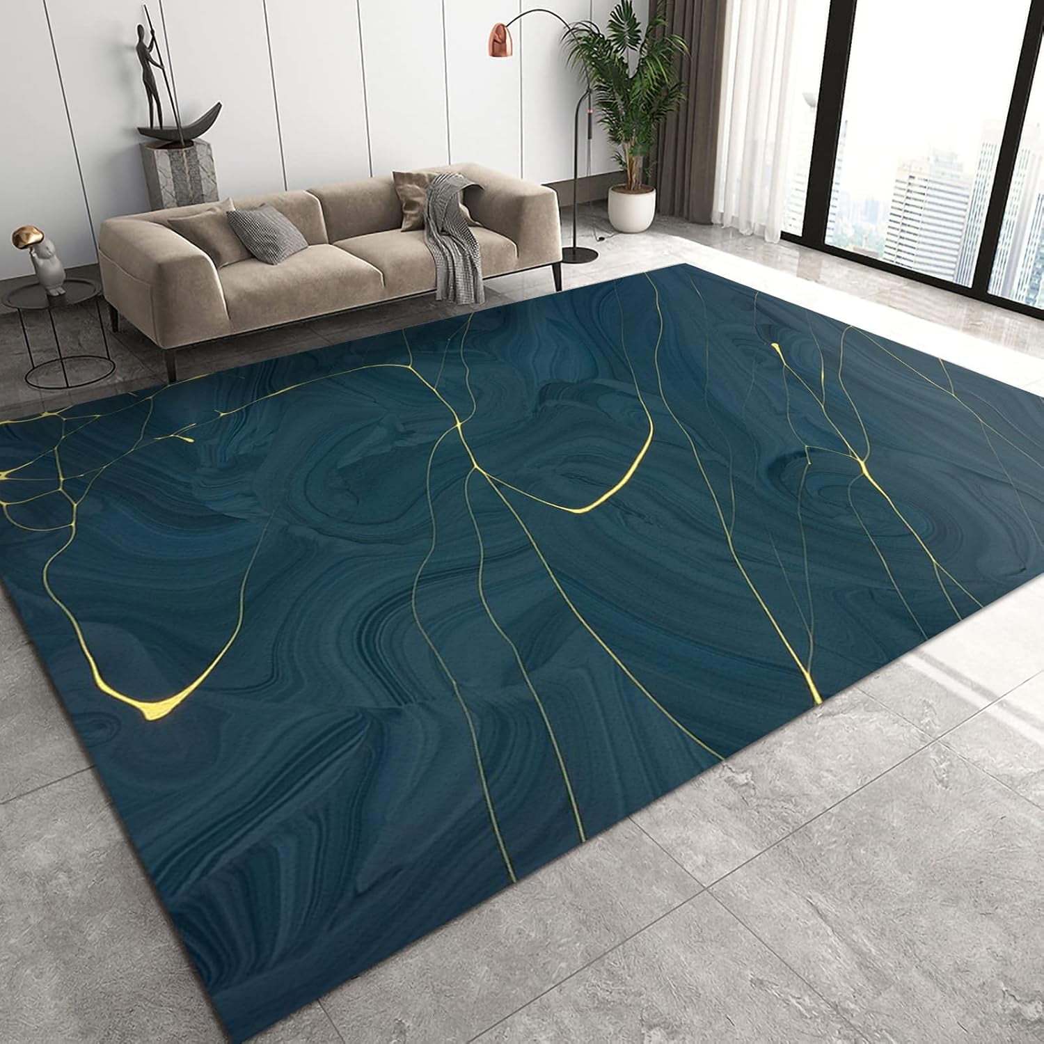 Gold Line Pattern Strip Rug, Black Art Background Apartment Carpet, Mat ...