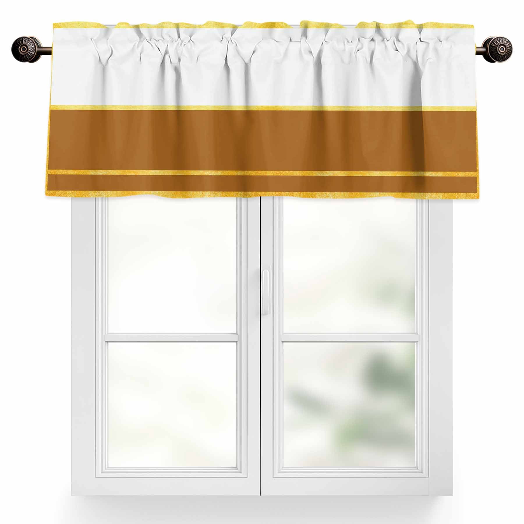 Gold Line Valances for Windows Brown Color Block Rectangular Geometric ...