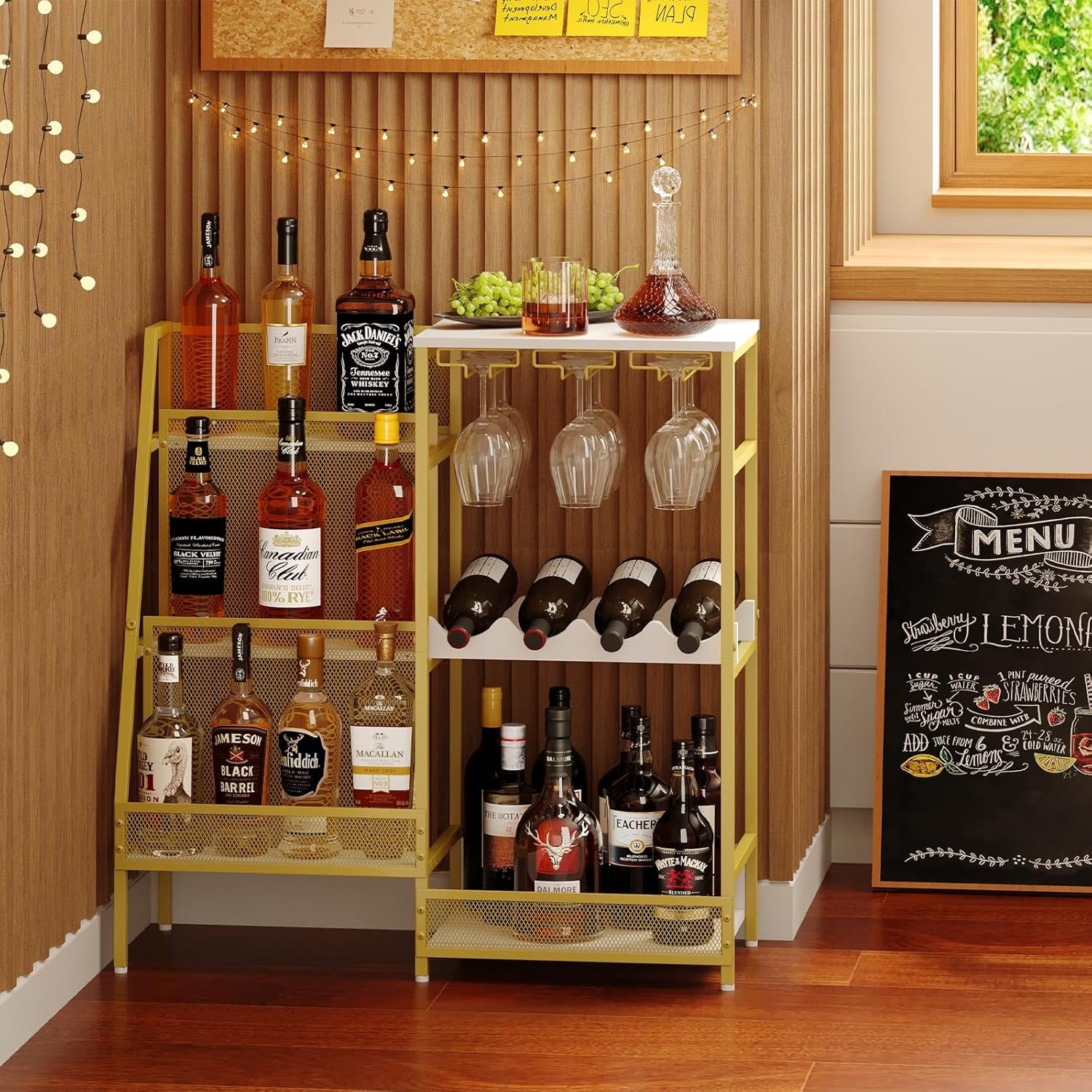 Gold Liquor Stand with Glass Holder, Multifunctional Wine Rack ...