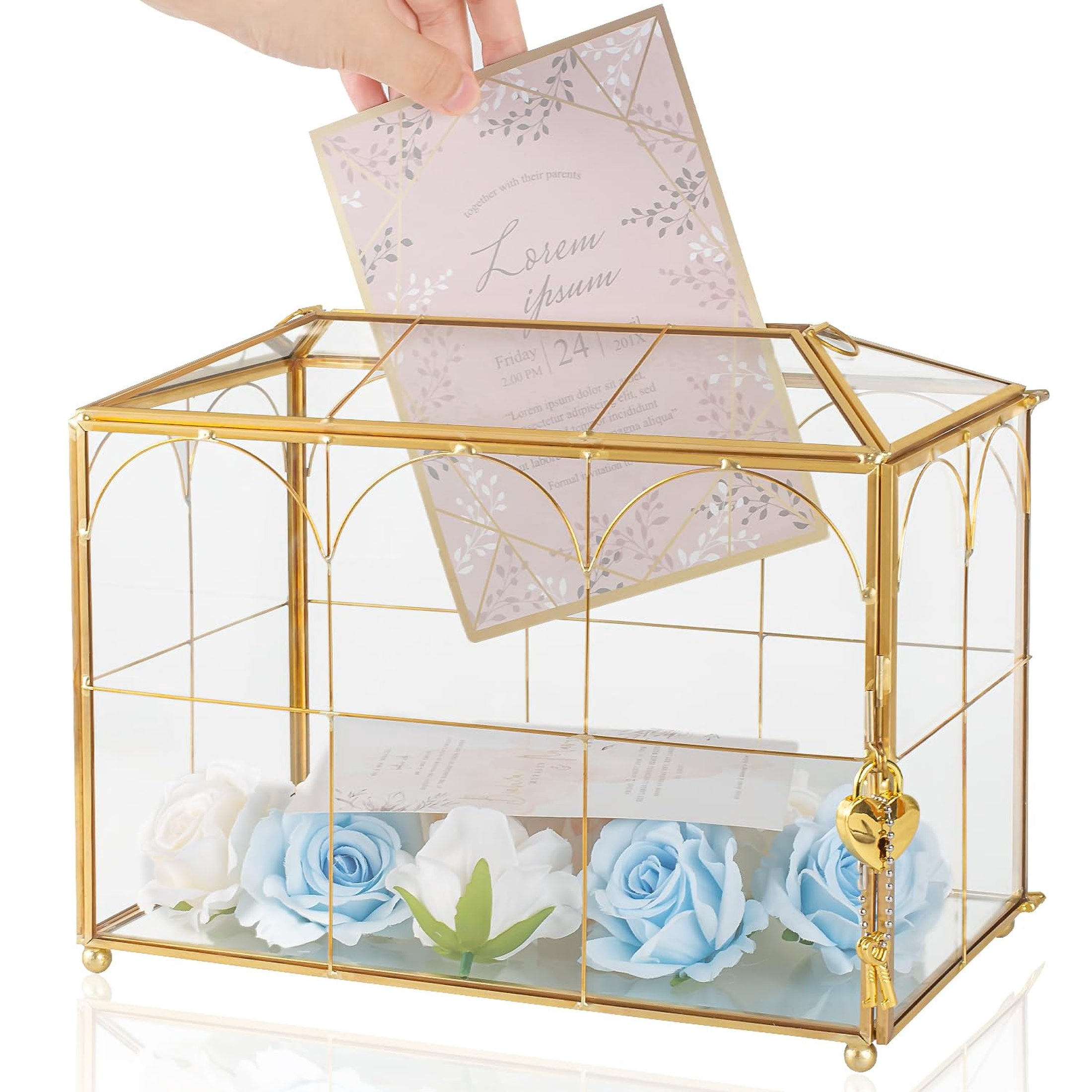 Gold Lockable Wedding Card Box - Elegant Clear Gift Card Holder for ...
