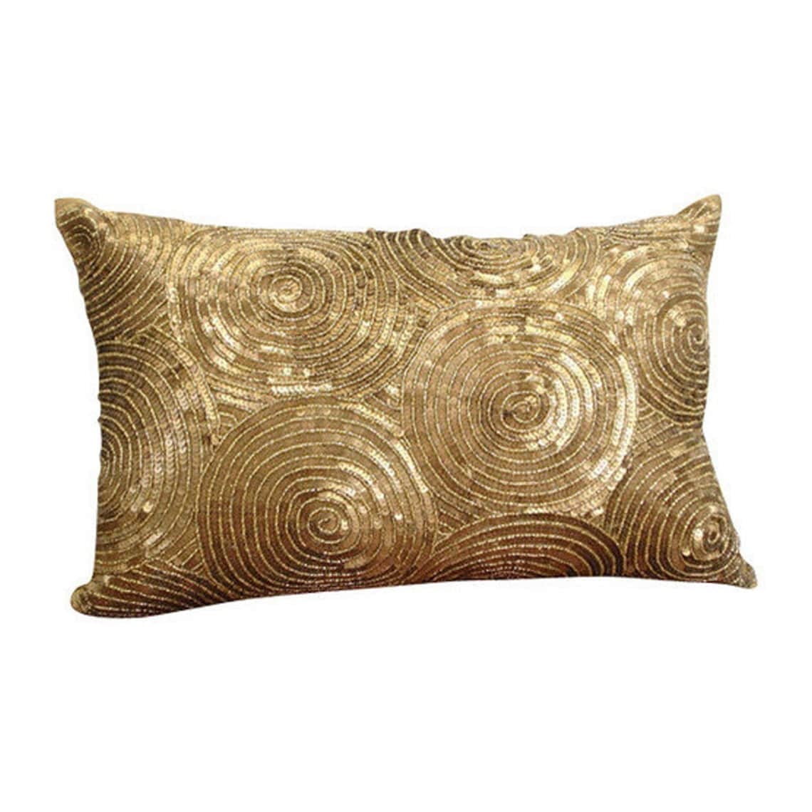 Gold Lumbar Pillow Cover, Spiral Sequins Antique Sparkly Glitter ...