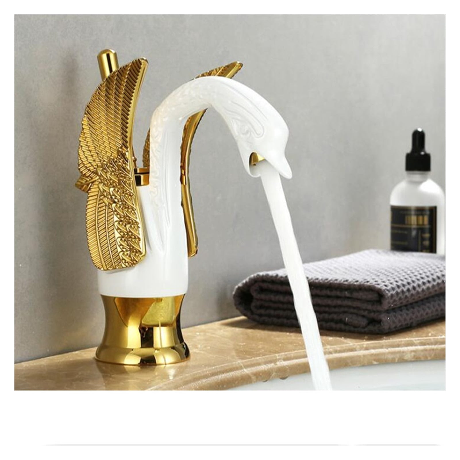 Gold Luxury Bathroom Sink Faucet Vintage Copper Swan Style Personality ...