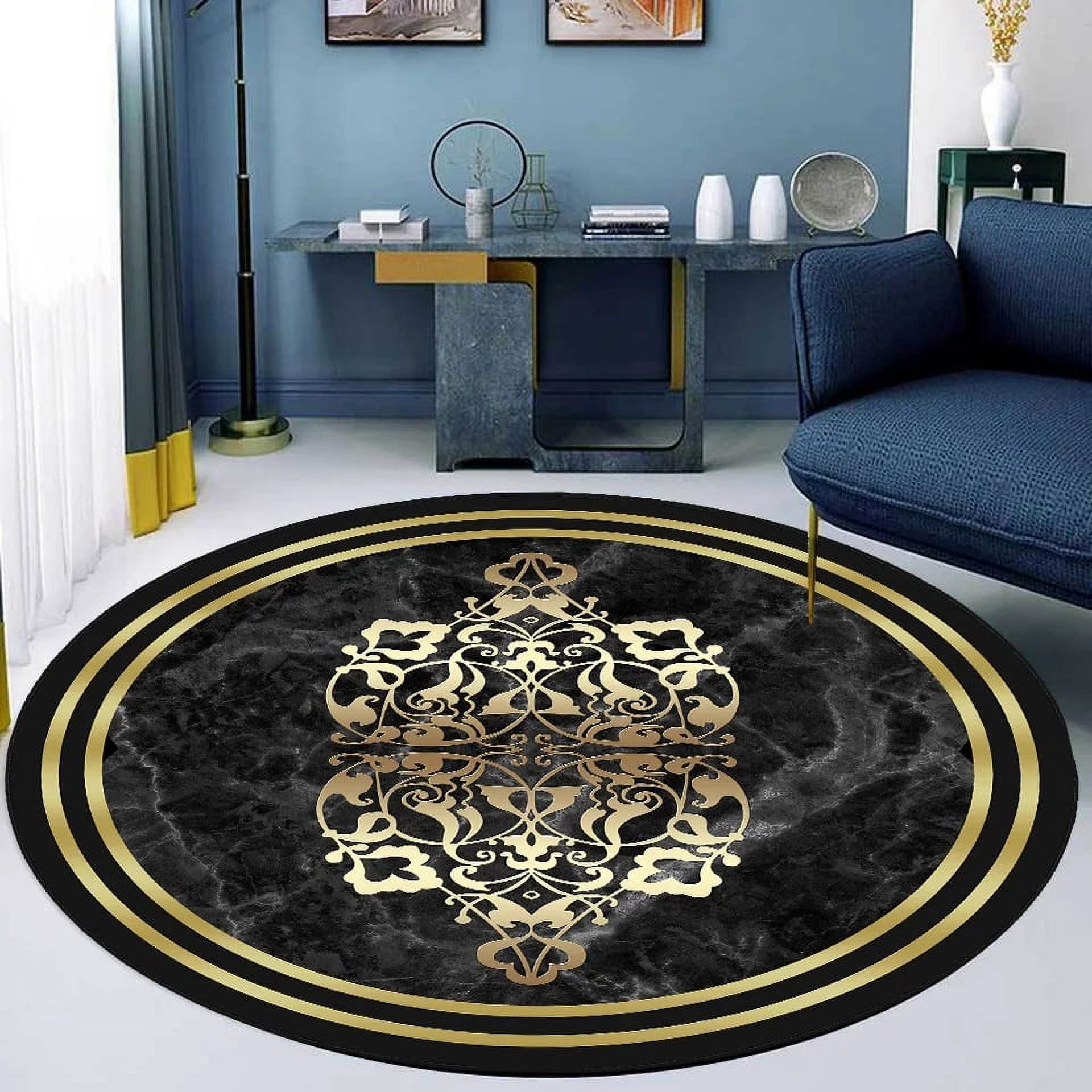 Gold Luxury Round Carpets Living Bedroom Area Rug Room Bedside Chair ...