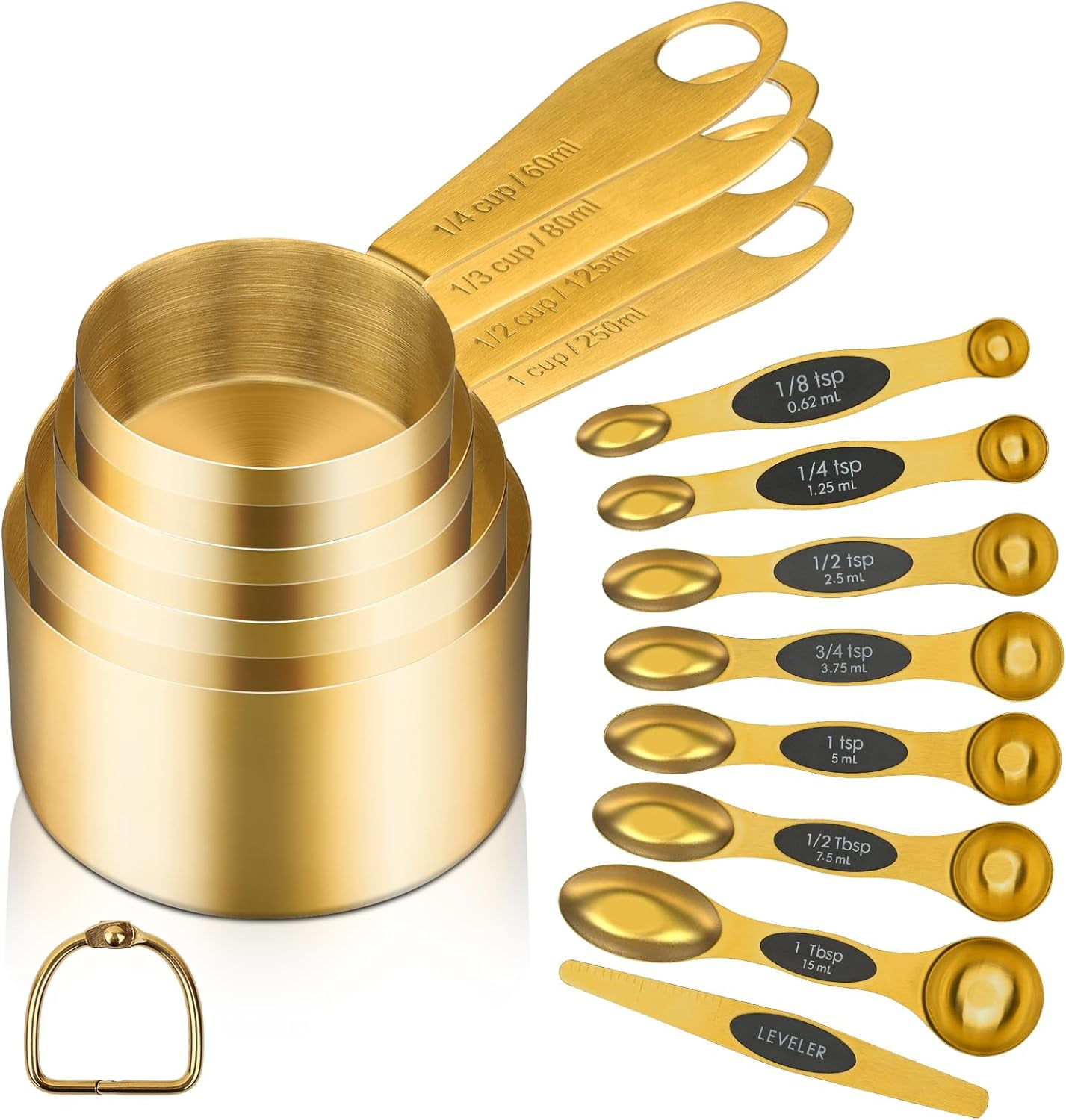 Gold Magnetic Measuring Spoons and Cups Set of 12, 8 Dual Sided Magnetic Measuring Spoons set ...